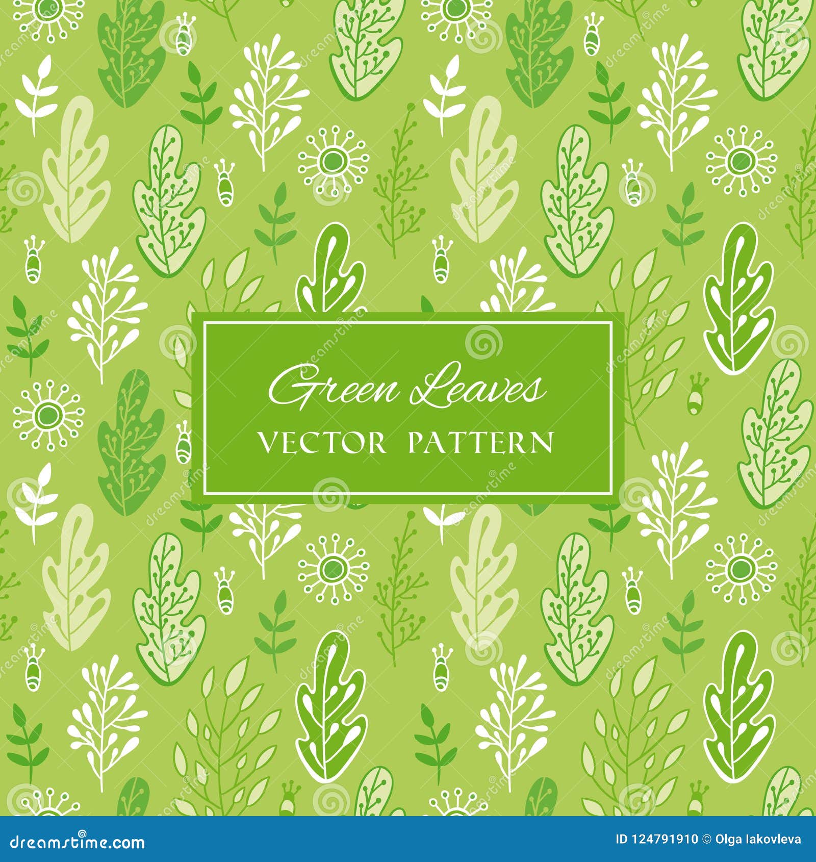 Forest Leaves Doodle Background in Green Color Stock Vector ...