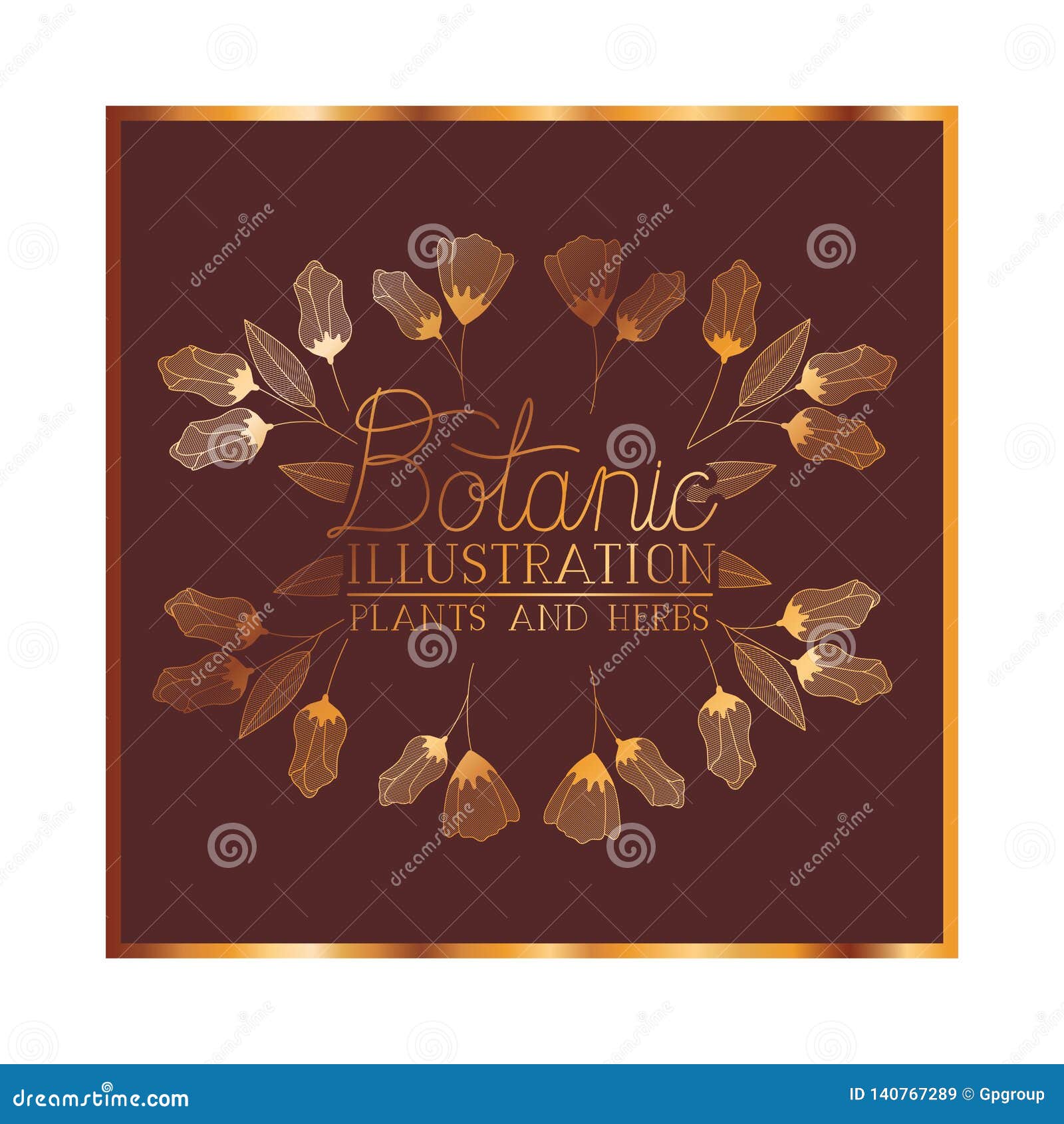 Botanic Illustration Label with Plants and Herbs Stock Vector ...