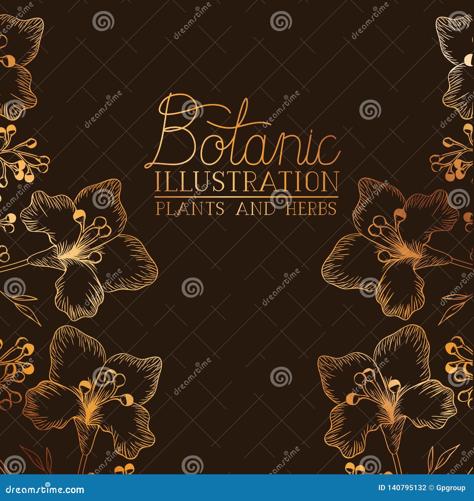 Botanic Illustration Label with Plants and Herbs Stock Vector ...