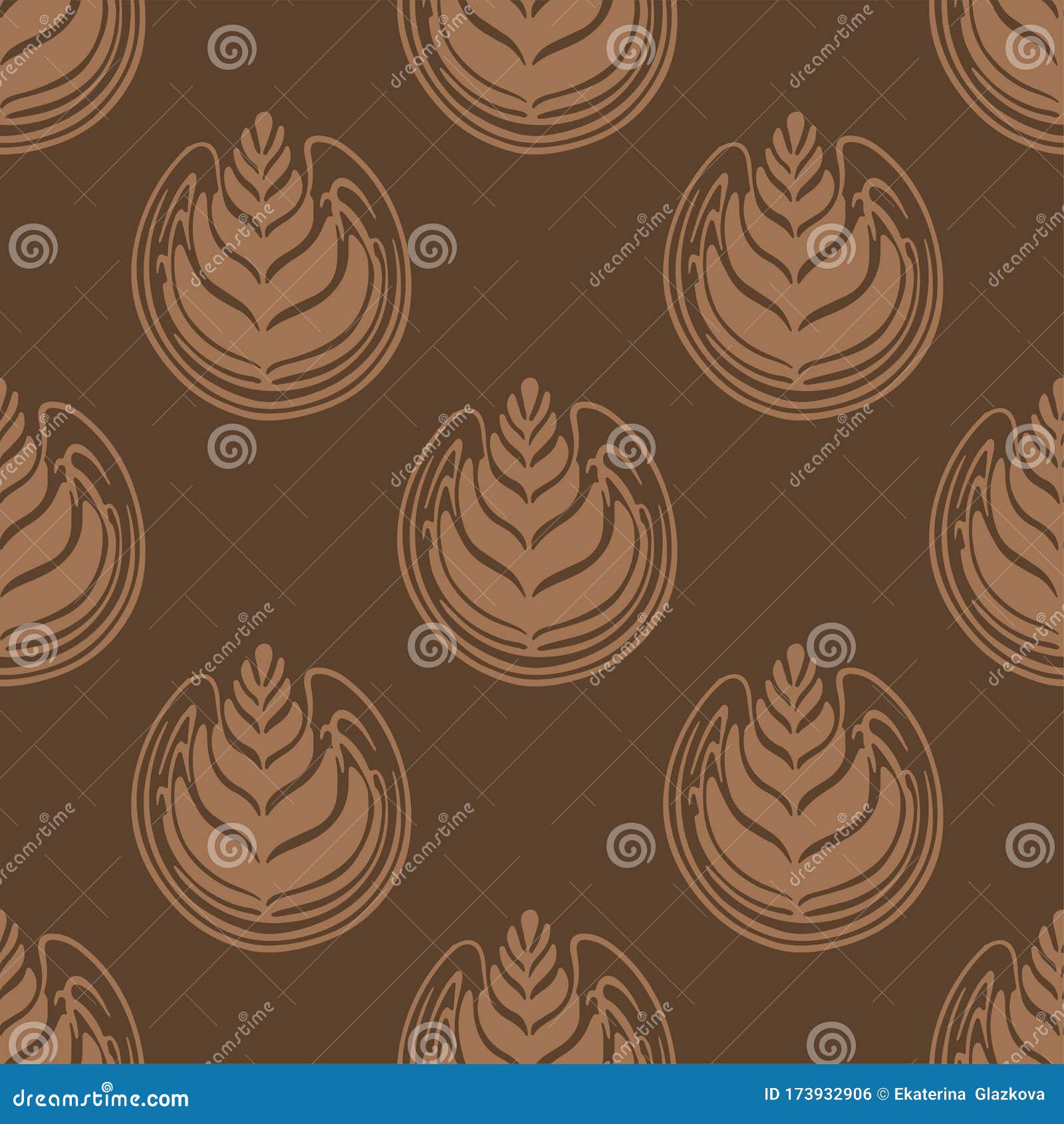 Botanical Arts on the Coffee Surface. Seamless Pattern Stock Vector ...