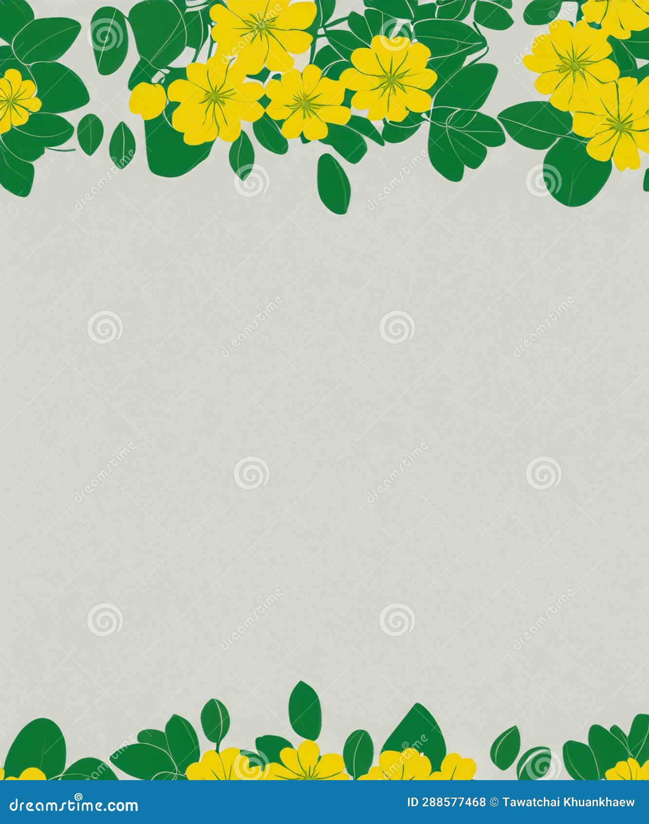 Botanical Backdrop with Border of Delicate Blooming Yellow Flowers ...