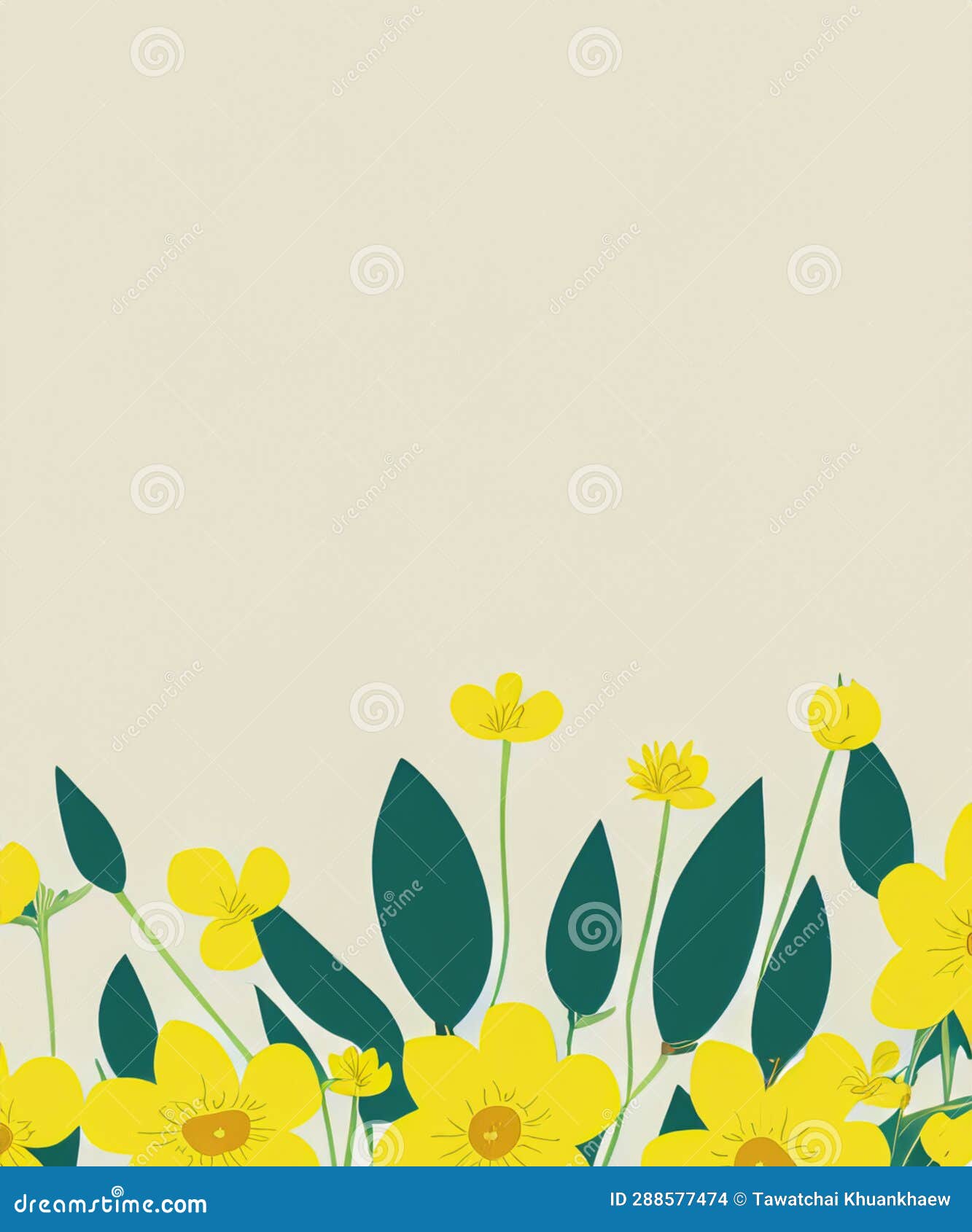 Botanical Backdrop with Border of Delicate Blooming Yellow Flowers ...