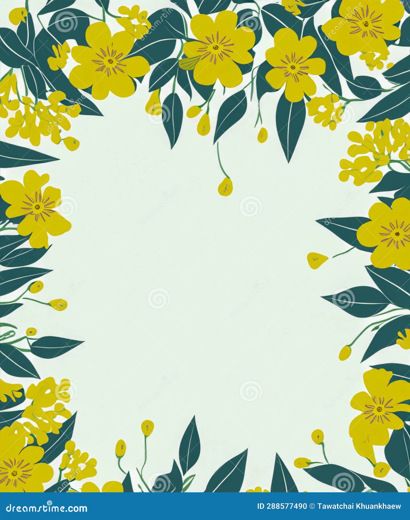 Botanical Backdrop with Border of Delicate Blooming Yellow Flowers ...