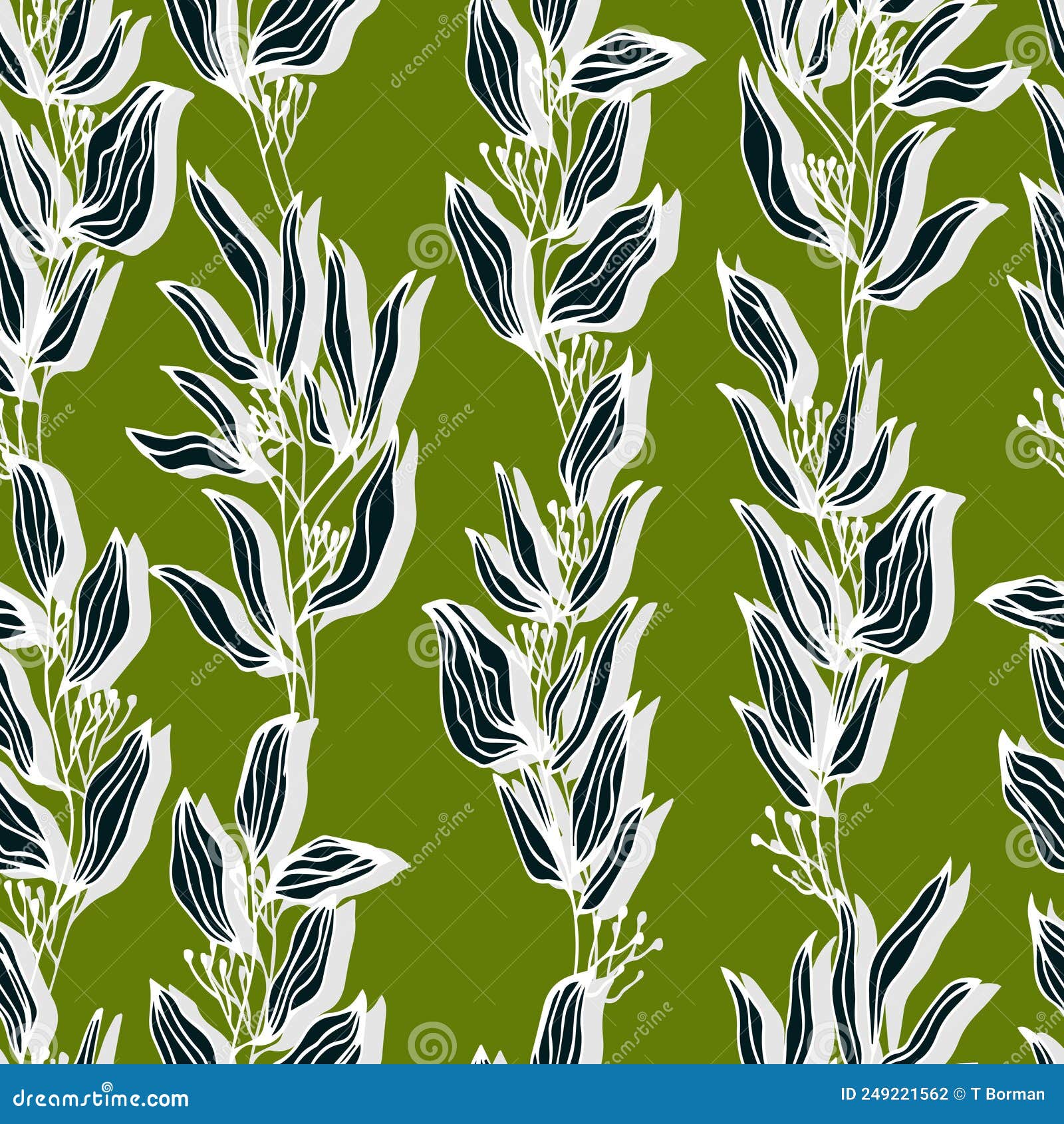 Botanical Branches Stems with Leaves Vector Seamless Pattern Forest ...
