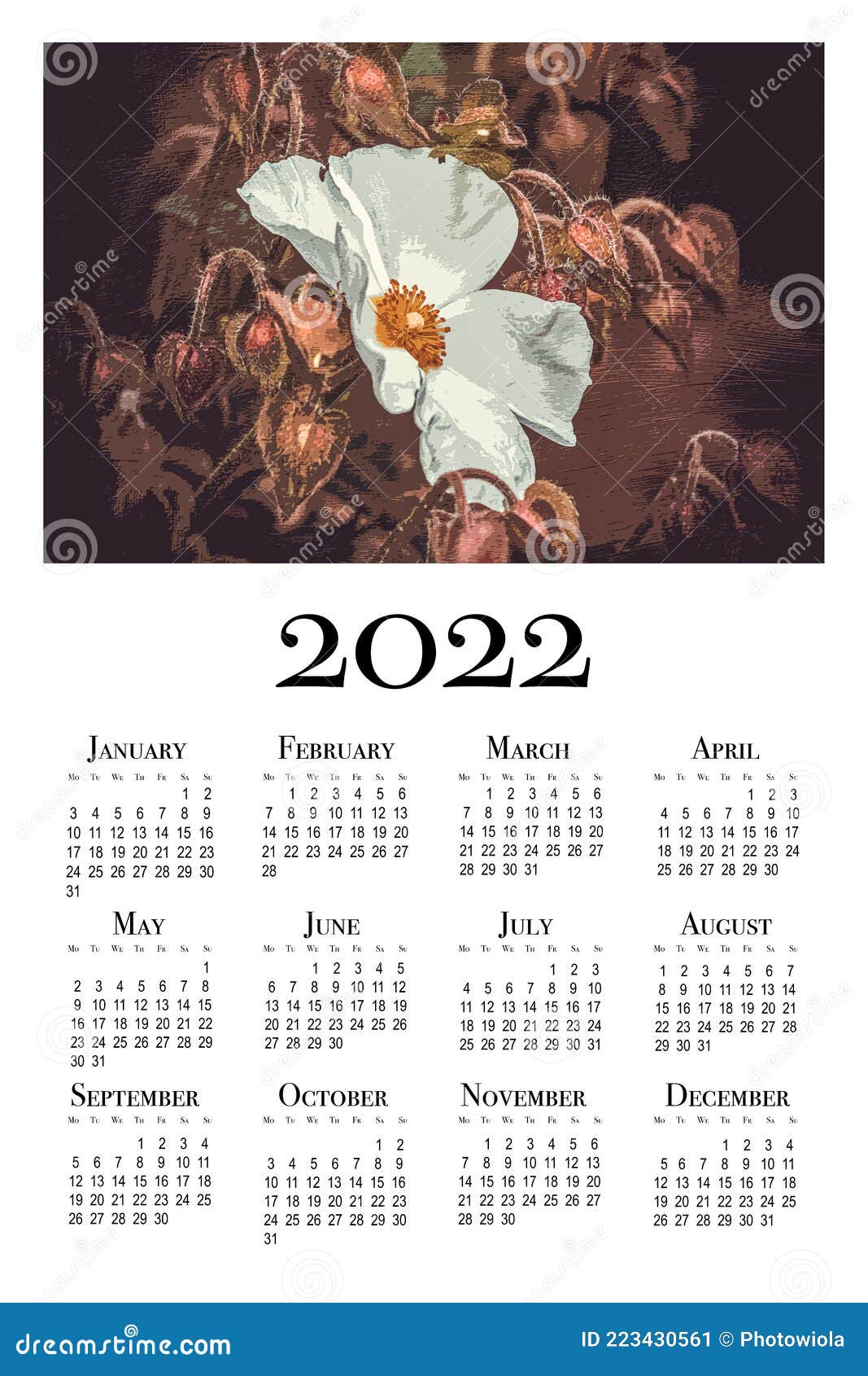 Botanical Calendar for 2022. Printable Vertical Wall Calendar Stock ...
