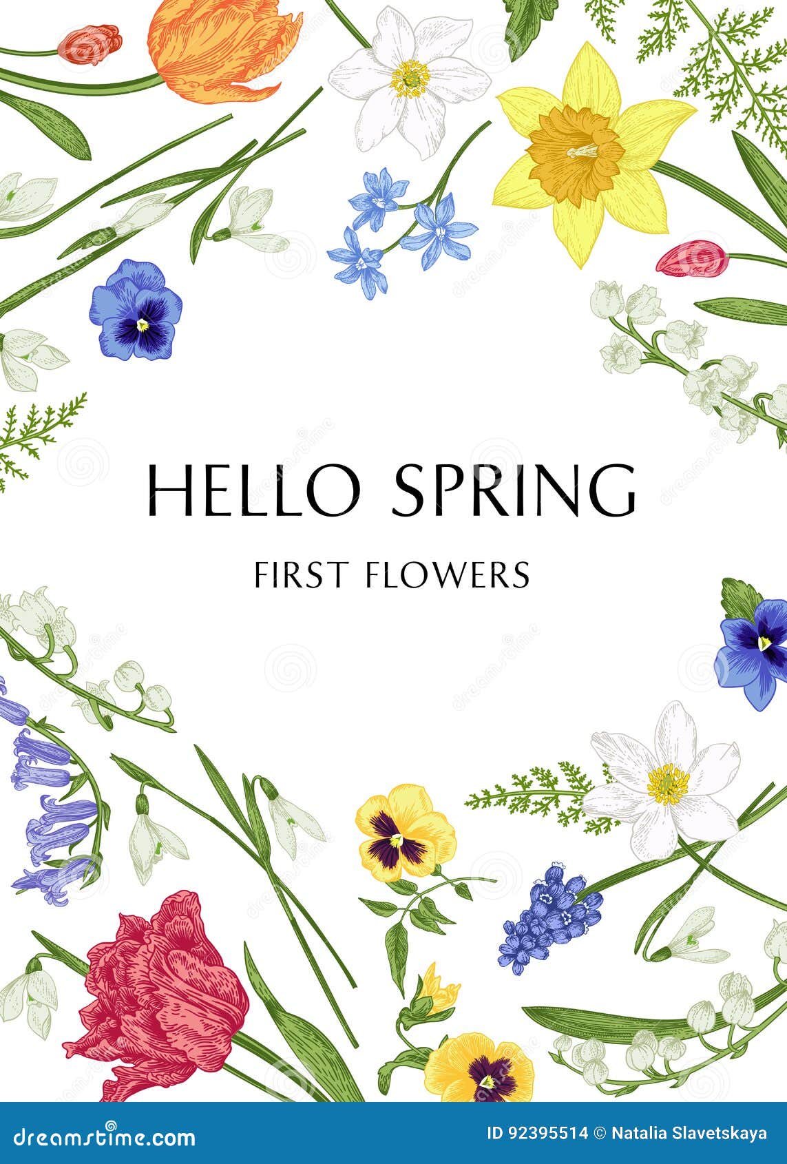 Botanical Card with Spring Flowers. Stock Vector - Illustration of ...