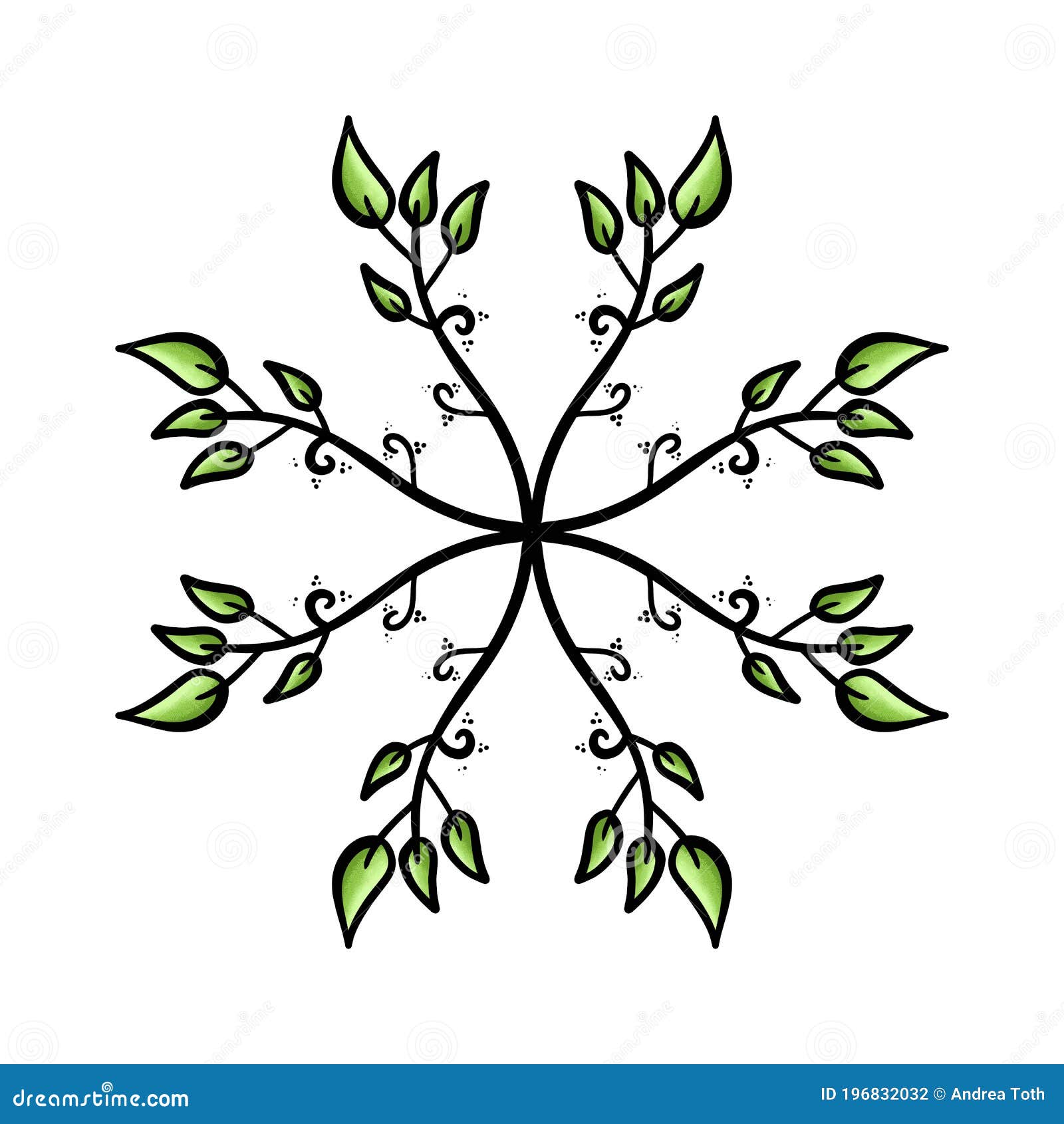 Botanical Cartoon Illustration with Green Leaves Stock Illustration ...