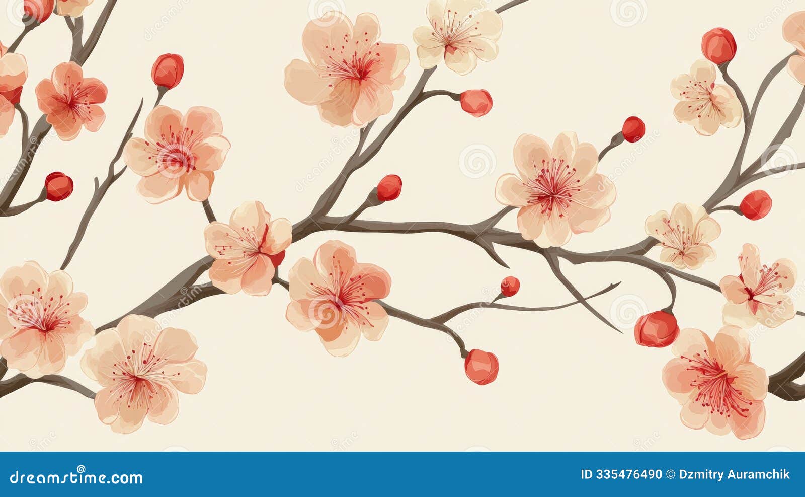This Botanical Chinoiserie Japandi Design Features Blooming Trees As a ...
