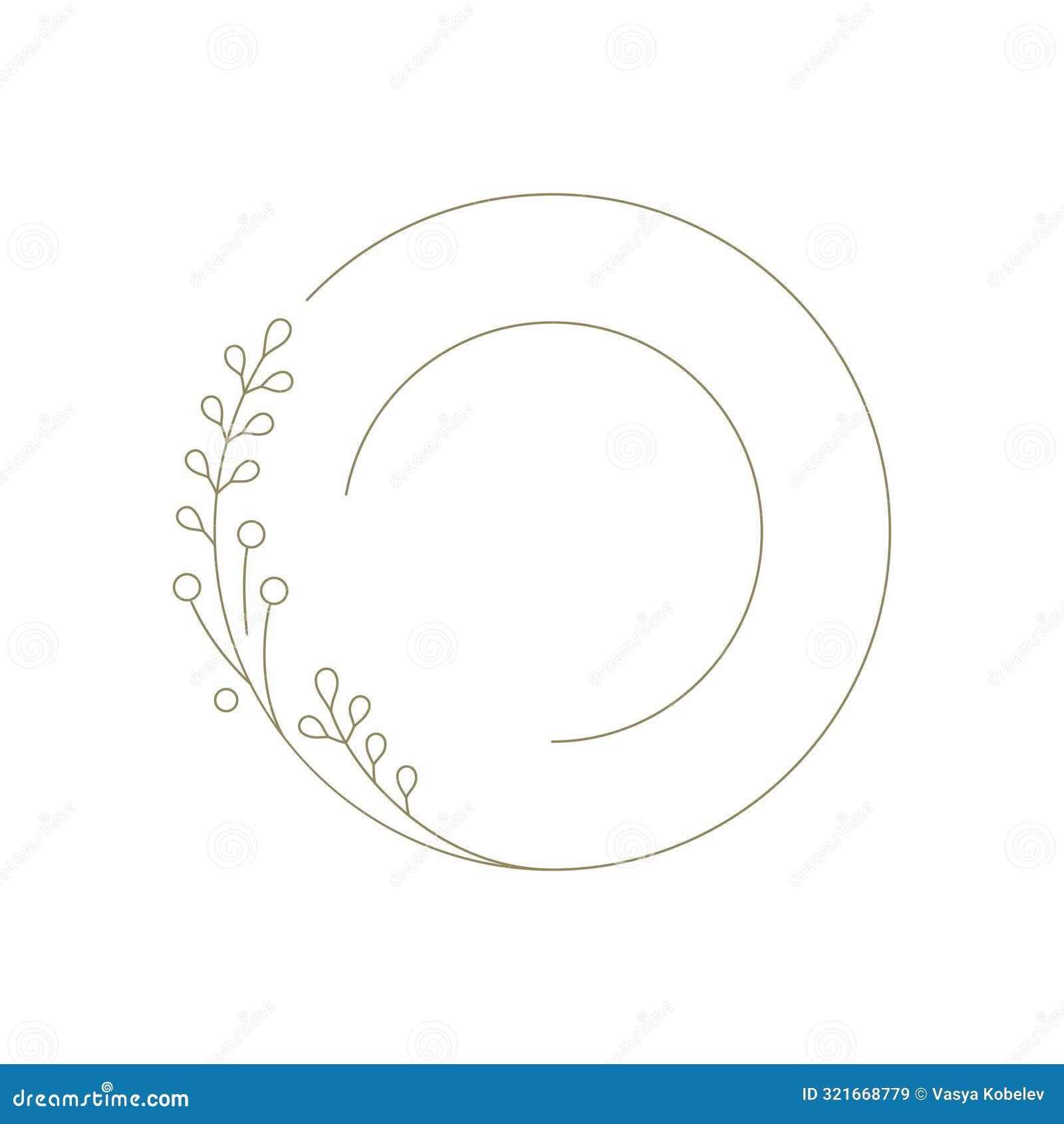 Botanical Circle Frame with Berries Branch Hand Drawn Decorative Line ...