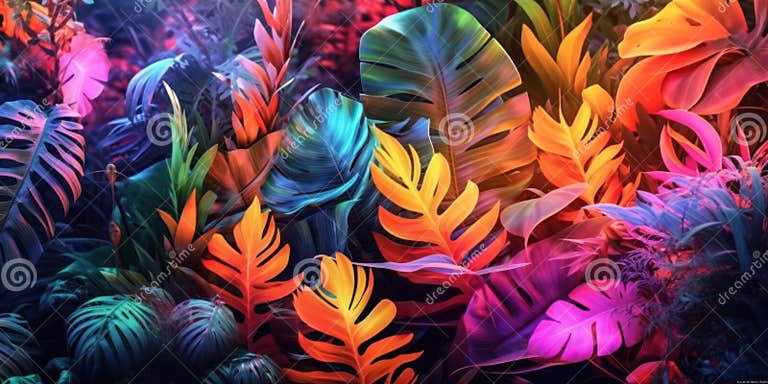 Botanical Composition Creative Fluorescent Color Layout with Tropical ...