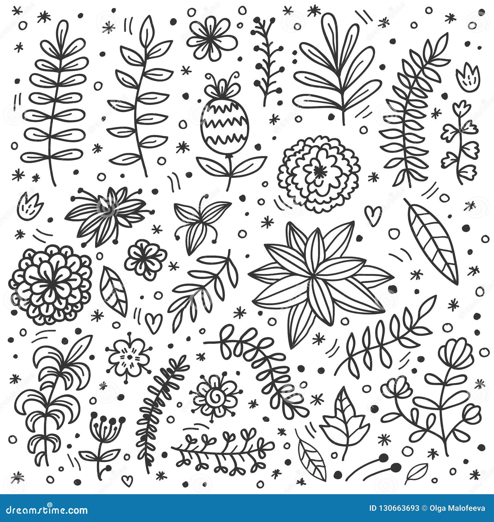 Botanical Doodle Vector Set Stock Vector - Illustration of graphic ...