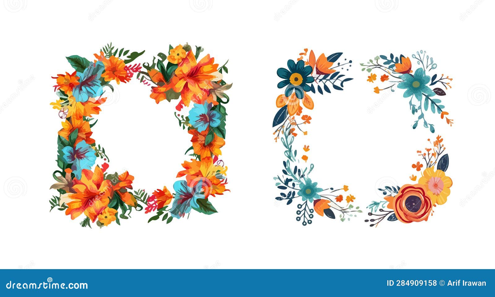 Botanical Flower Border Frame Element Set Different Style Vector Stock ...