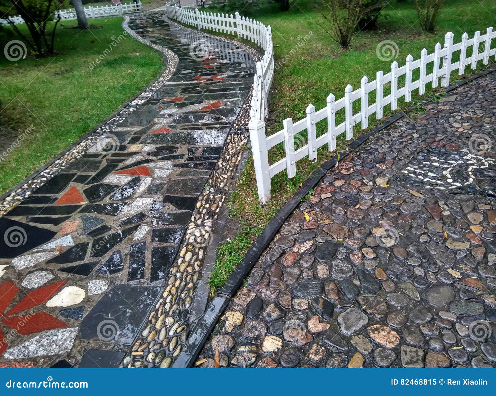 Marble Path Of Square Tiles Illuminated By A Lantern. Royalty-Free ...