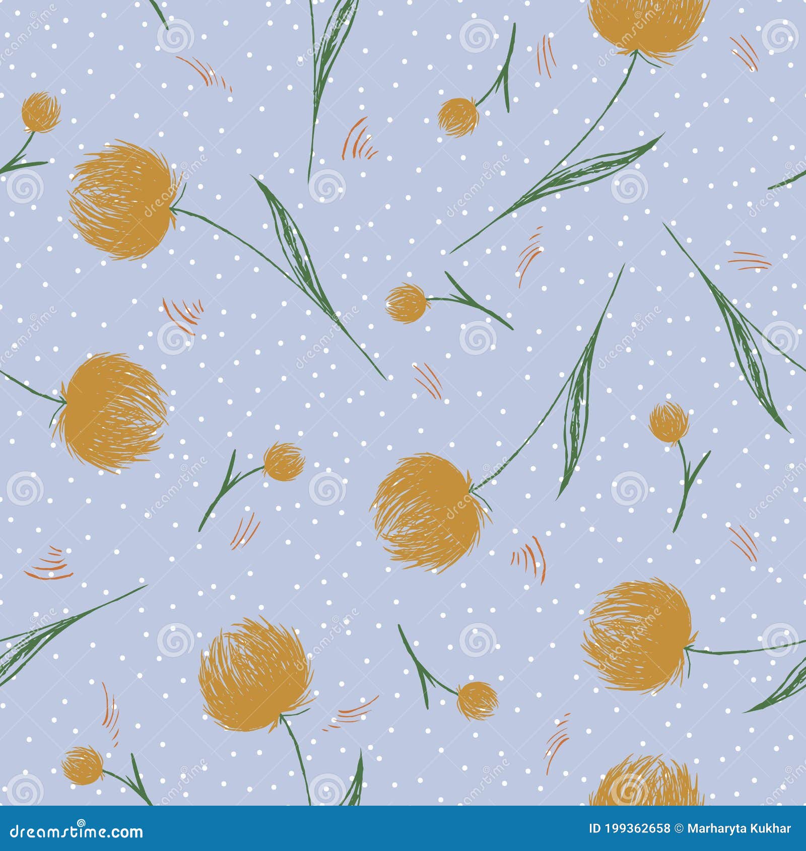 Botanical Hand Drawing Seamless Pattern. Branches with Flowers ...