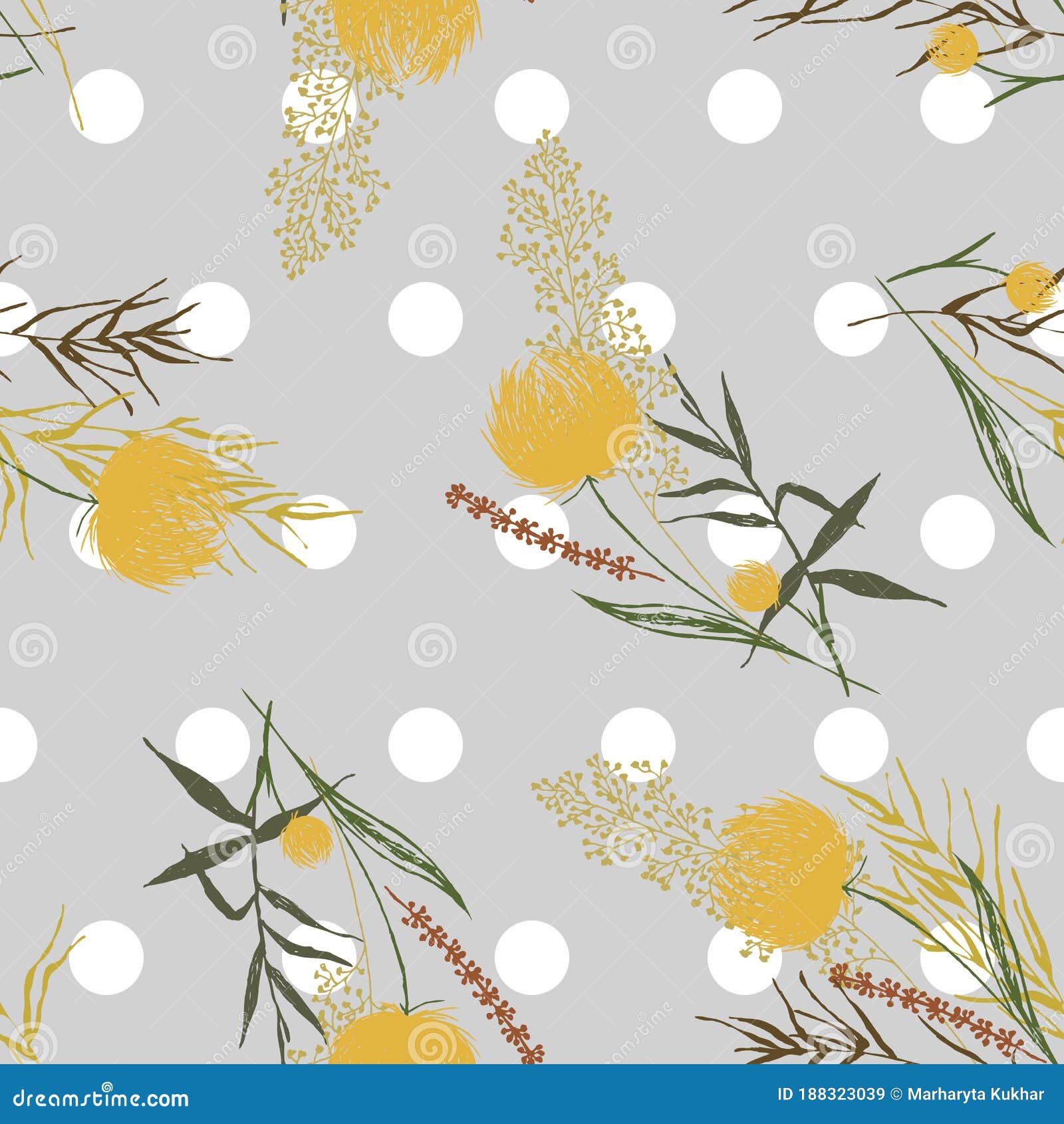 Botanical Hand Drawing Seamless Pattern. Branches with Flowers ...