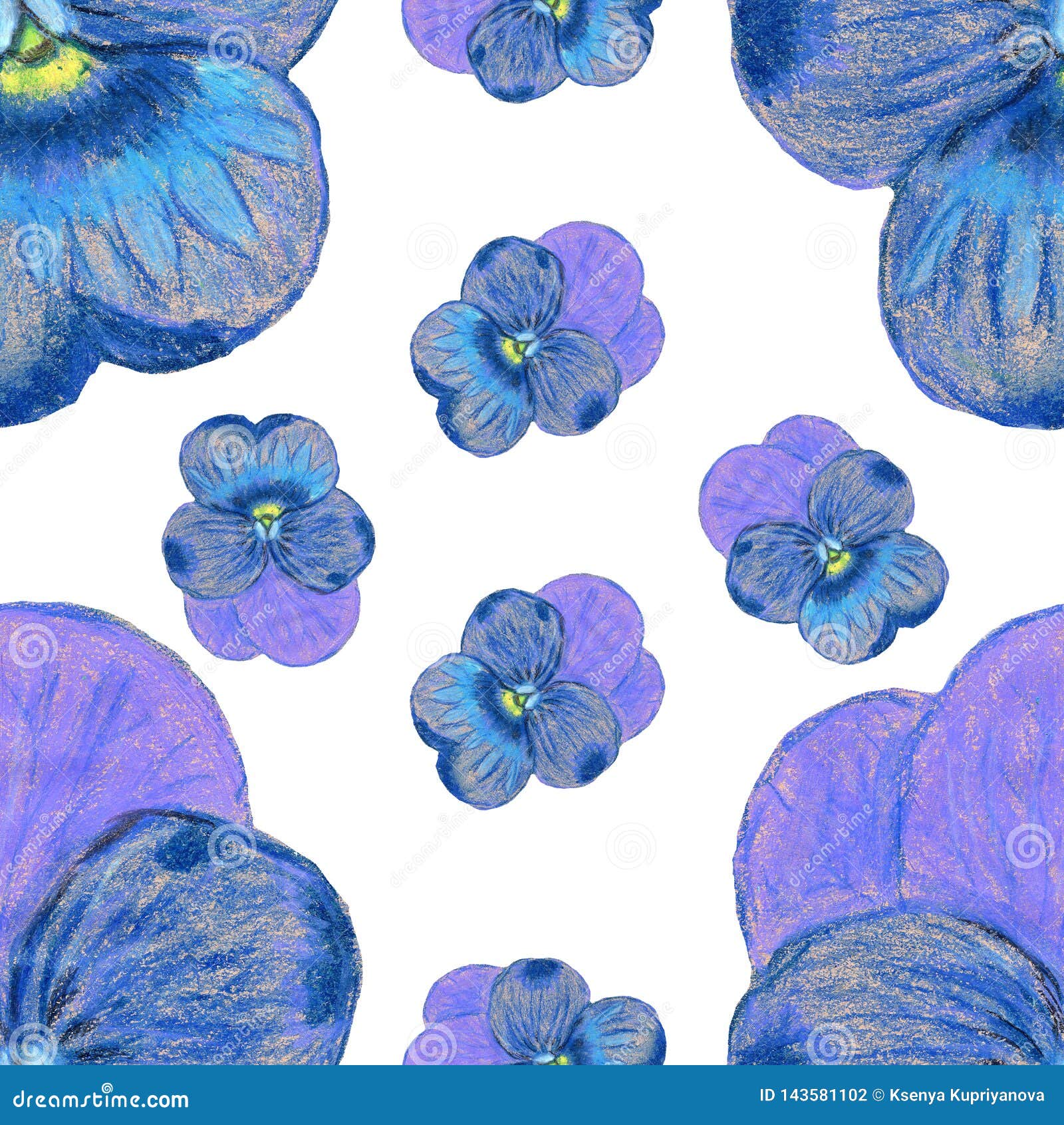 Botanical Illustration Blue Flower Graphic Sketch Drawing Seamless ...