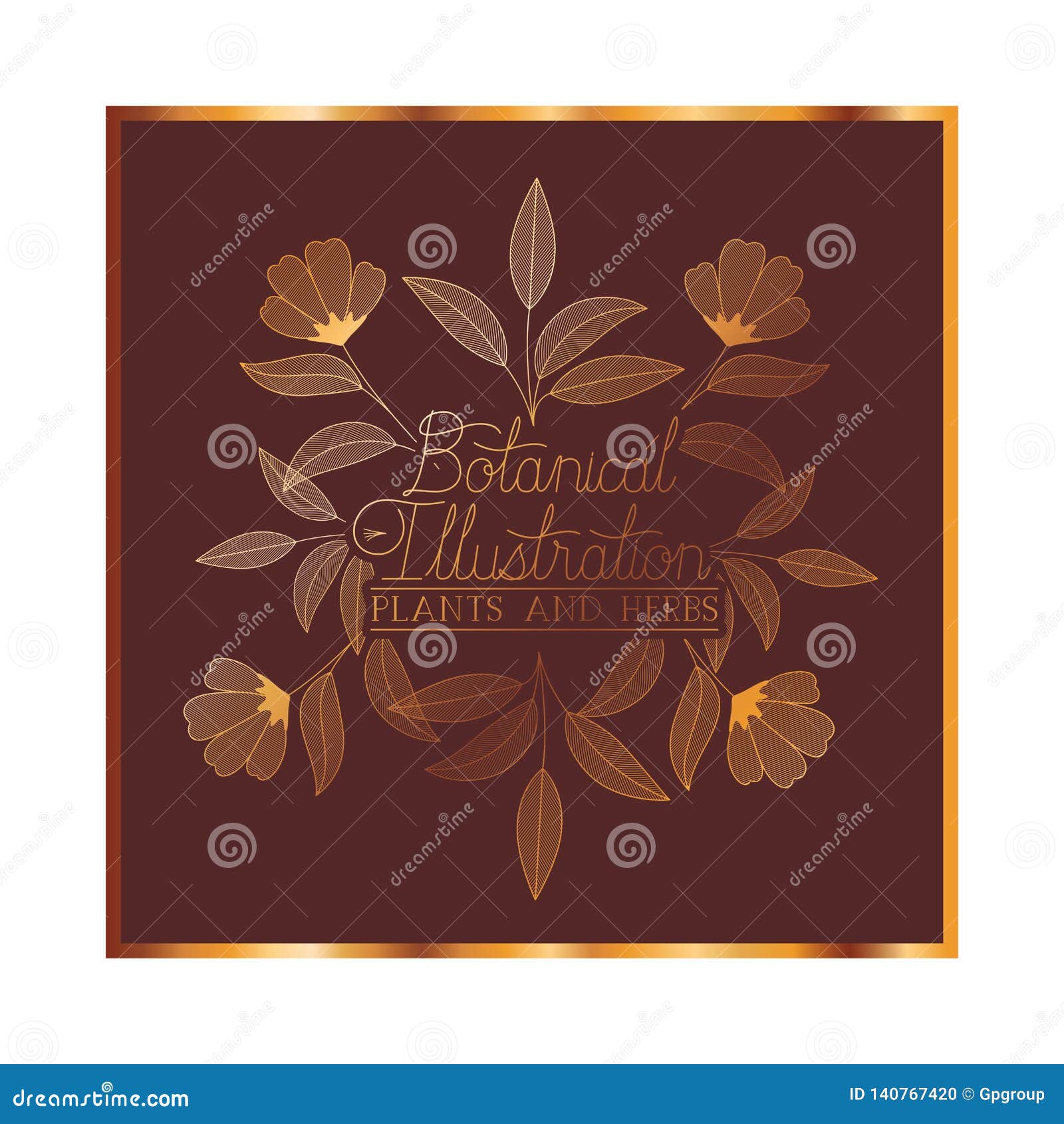 Botanical Illustration Label with Plants and Herbs Stock Vector ...