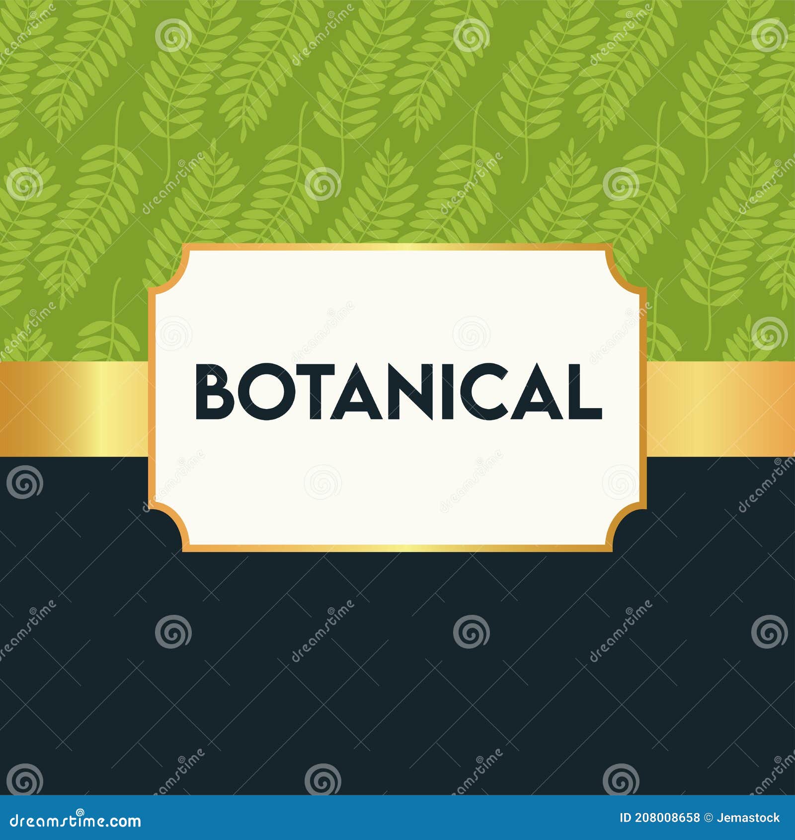 Botanical Lettering in Poster with Leafs Pattern and Golden Frame Stock ...