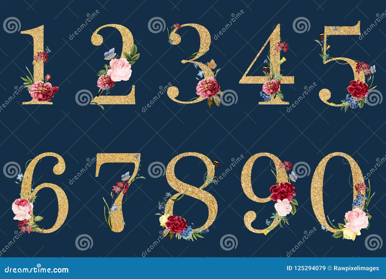 Botanical Numbers with Tropical Flowers Illustration Stock Vector ...