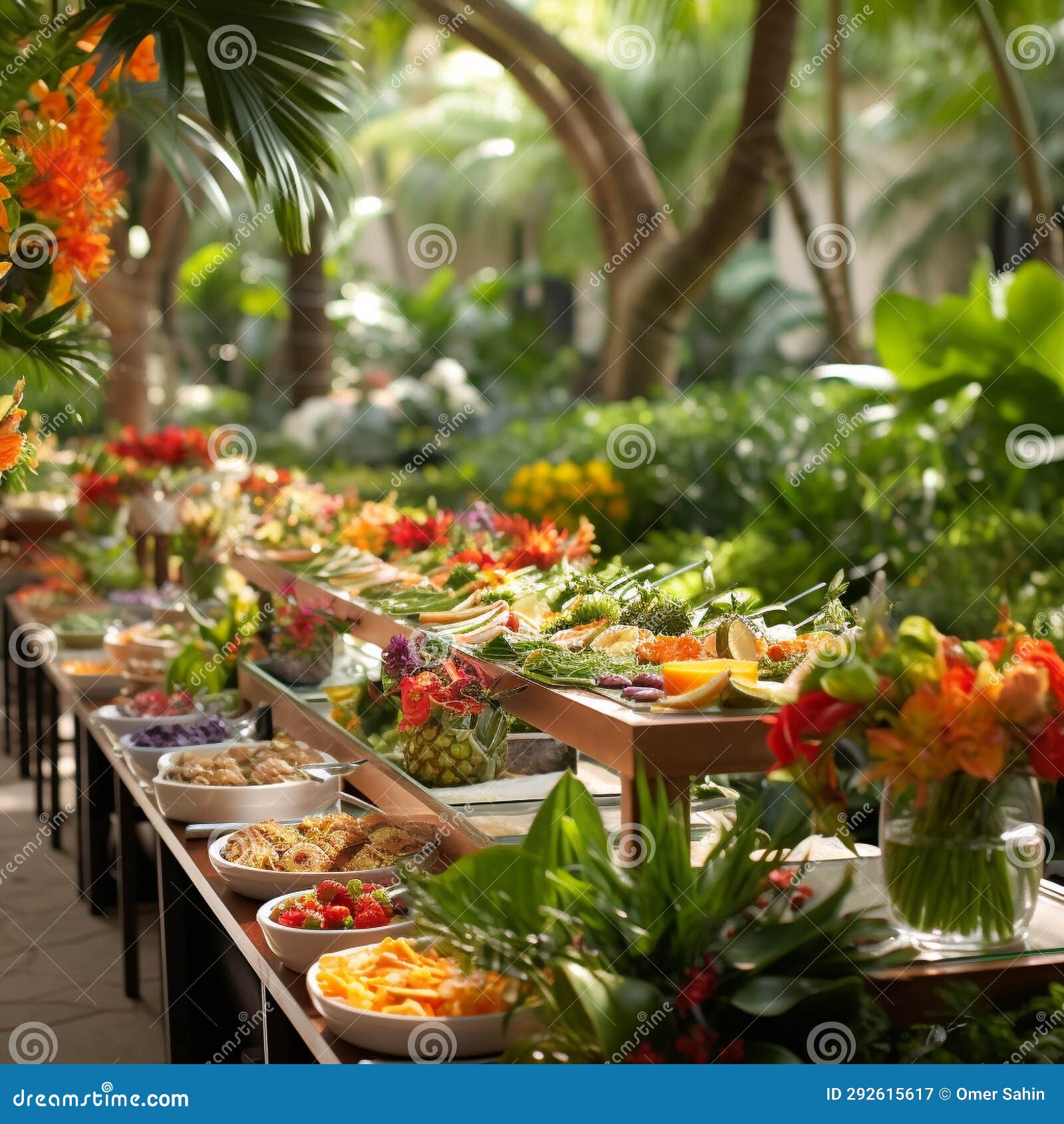 Botanical Paradise: a Reception Buffet Amidst Lush Greenery Stock ...