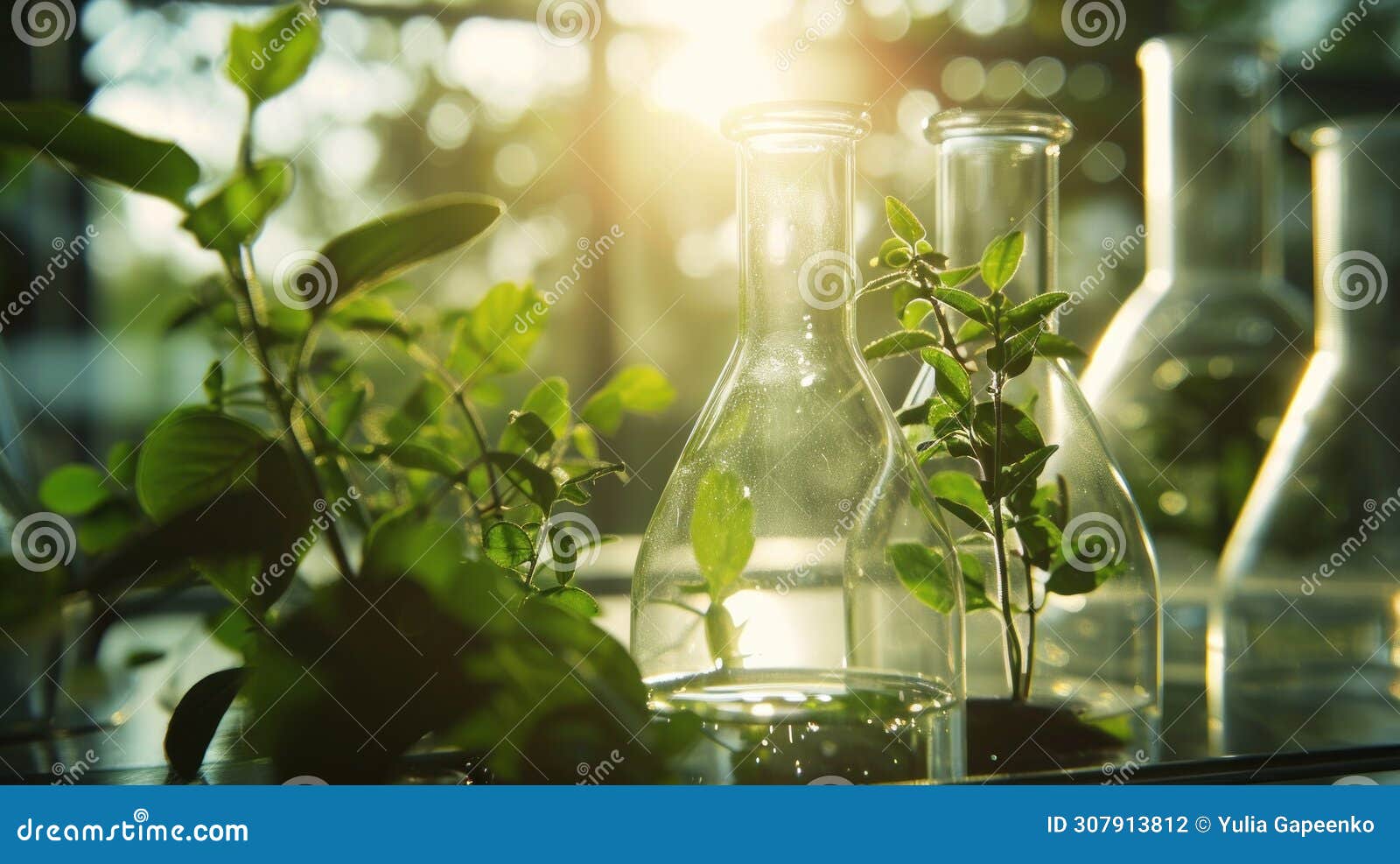 Botanical Research Plant Sample in Glass Flasks in Laboratory with ...