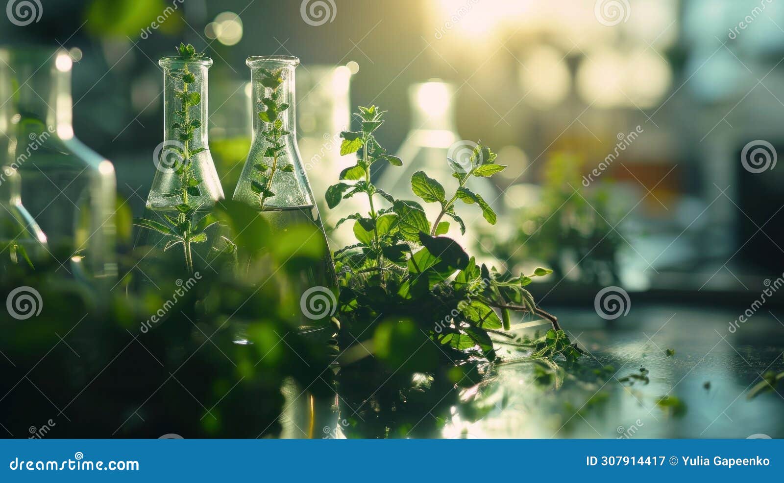 Botanical Research Plant Sample in Glass Flasks in Laboratory with ...