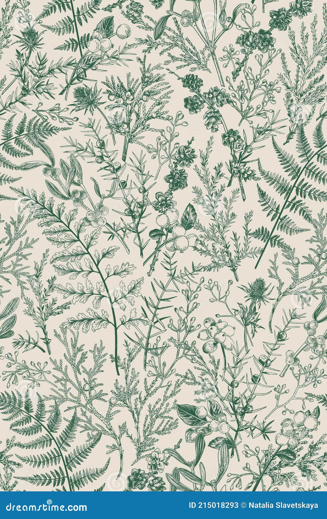 Botanical Seamless Hand-drawn Pattern Stock Vector - Illustration of ...