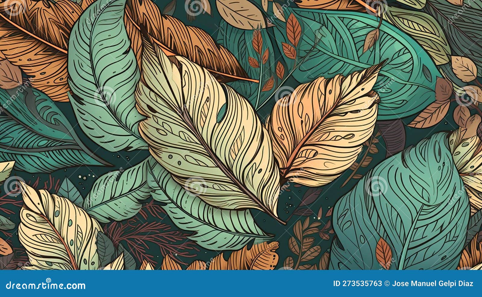 Botanical Seamless Pattern with Vintage Leaf Illustration for Textile ...