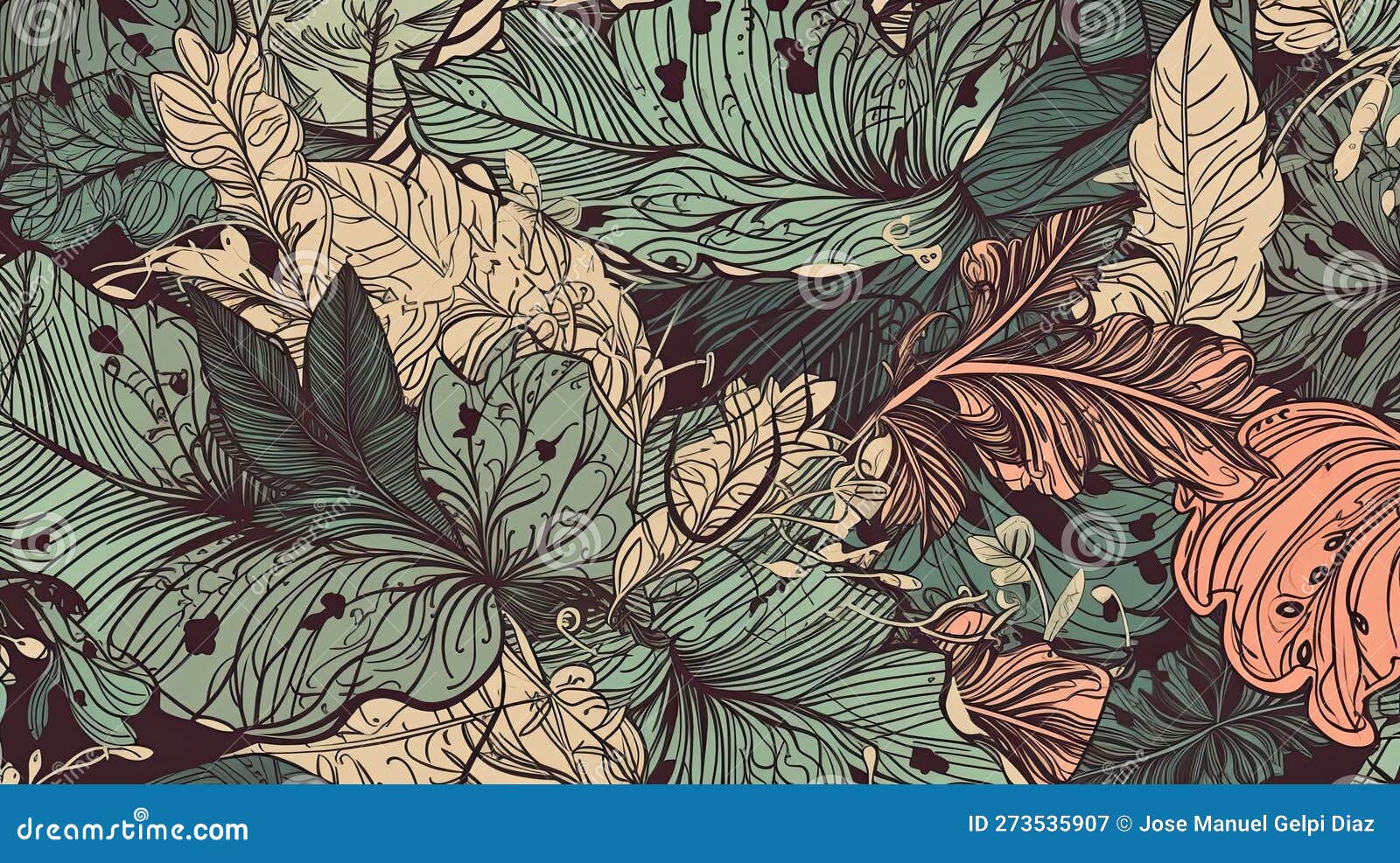 Botanical Seamless Pattern with Vintage Leaf Illustration for Textile ...