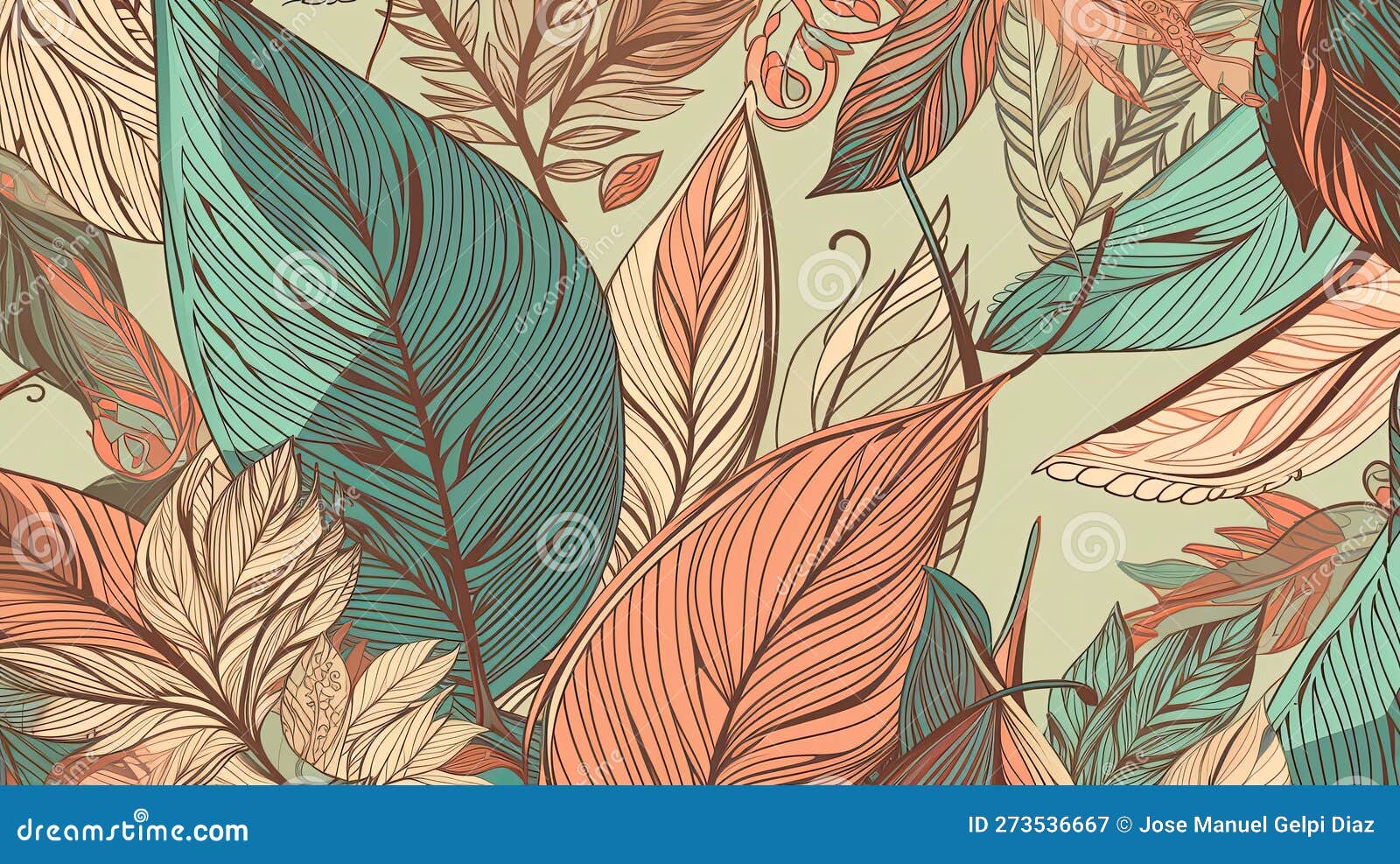 Botanical Seamless Pattern with Vintage Leaf Illustration for Textile ...