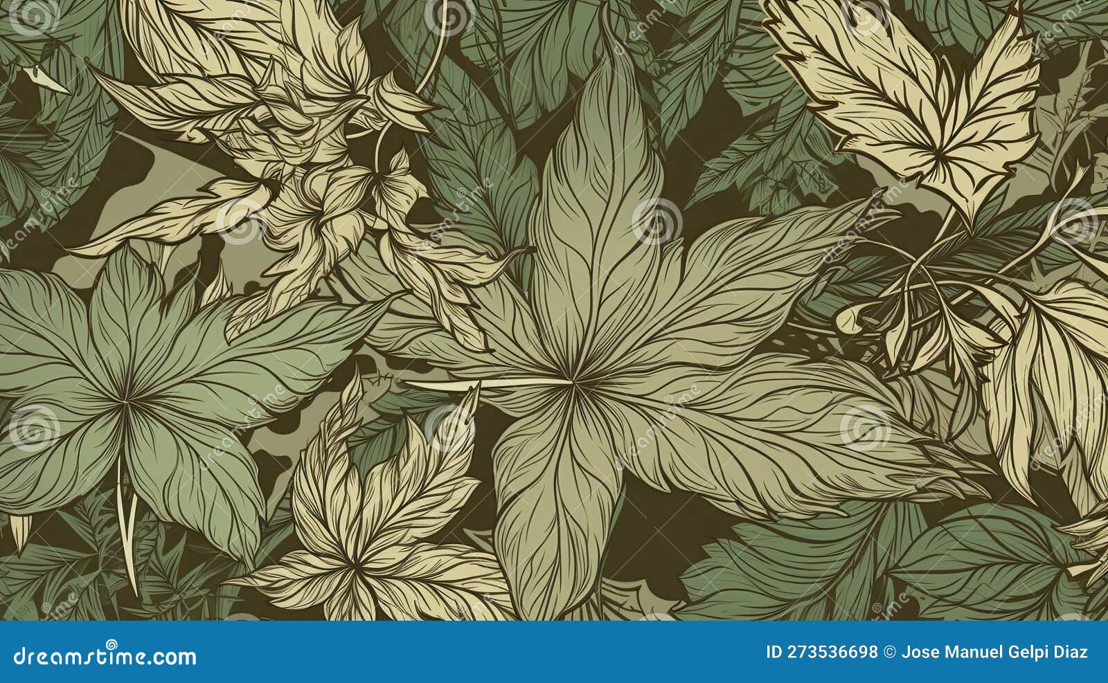 Botanical Seamless Pattern with Vintage Leaf Illustration for Textile ...