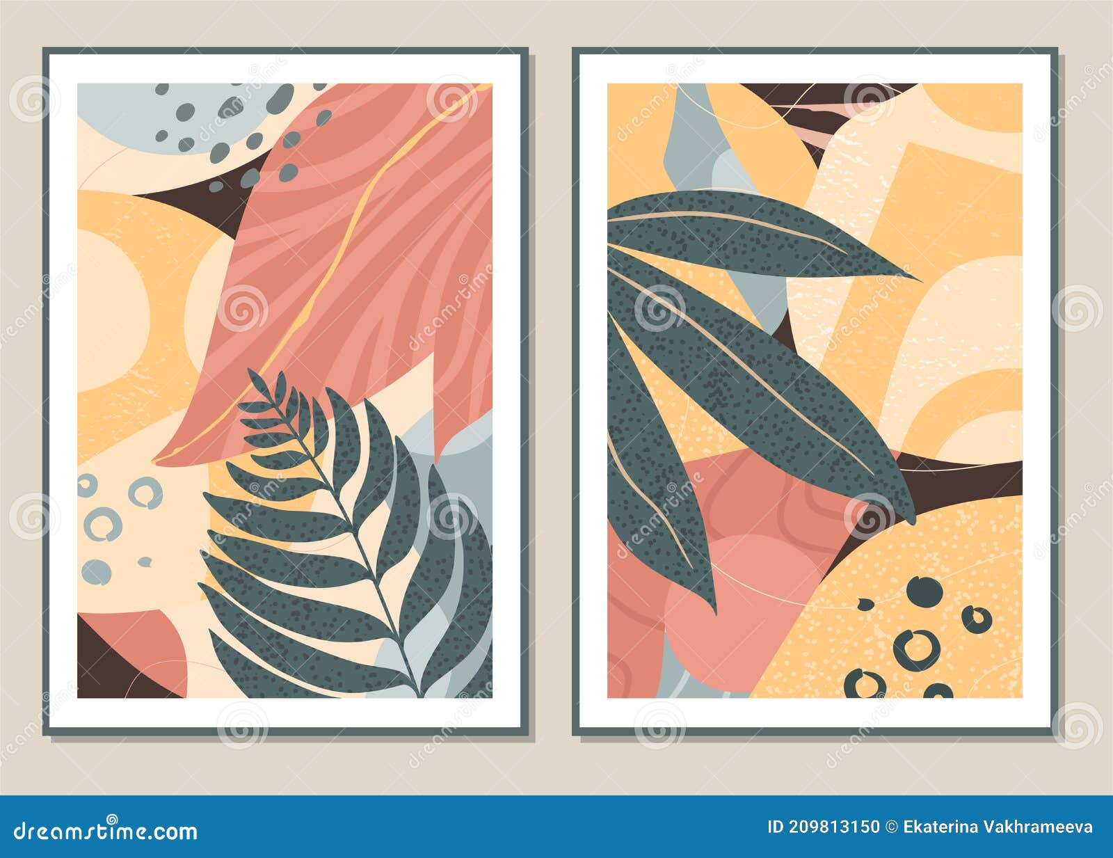 Botanical Set Vector Wall Art. Abstract Pattern of Flowers and Branches ...