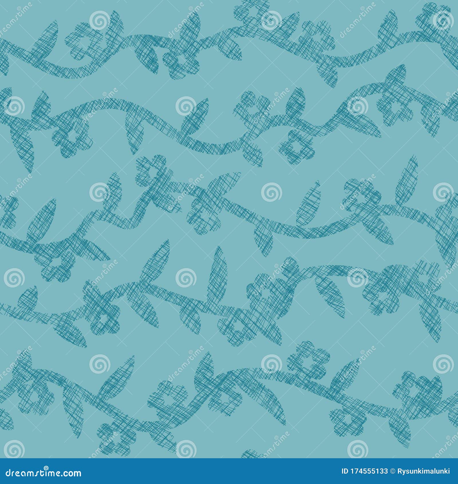Botanical Stripes Seamless Vector Teal Pattern Stock Vector ...