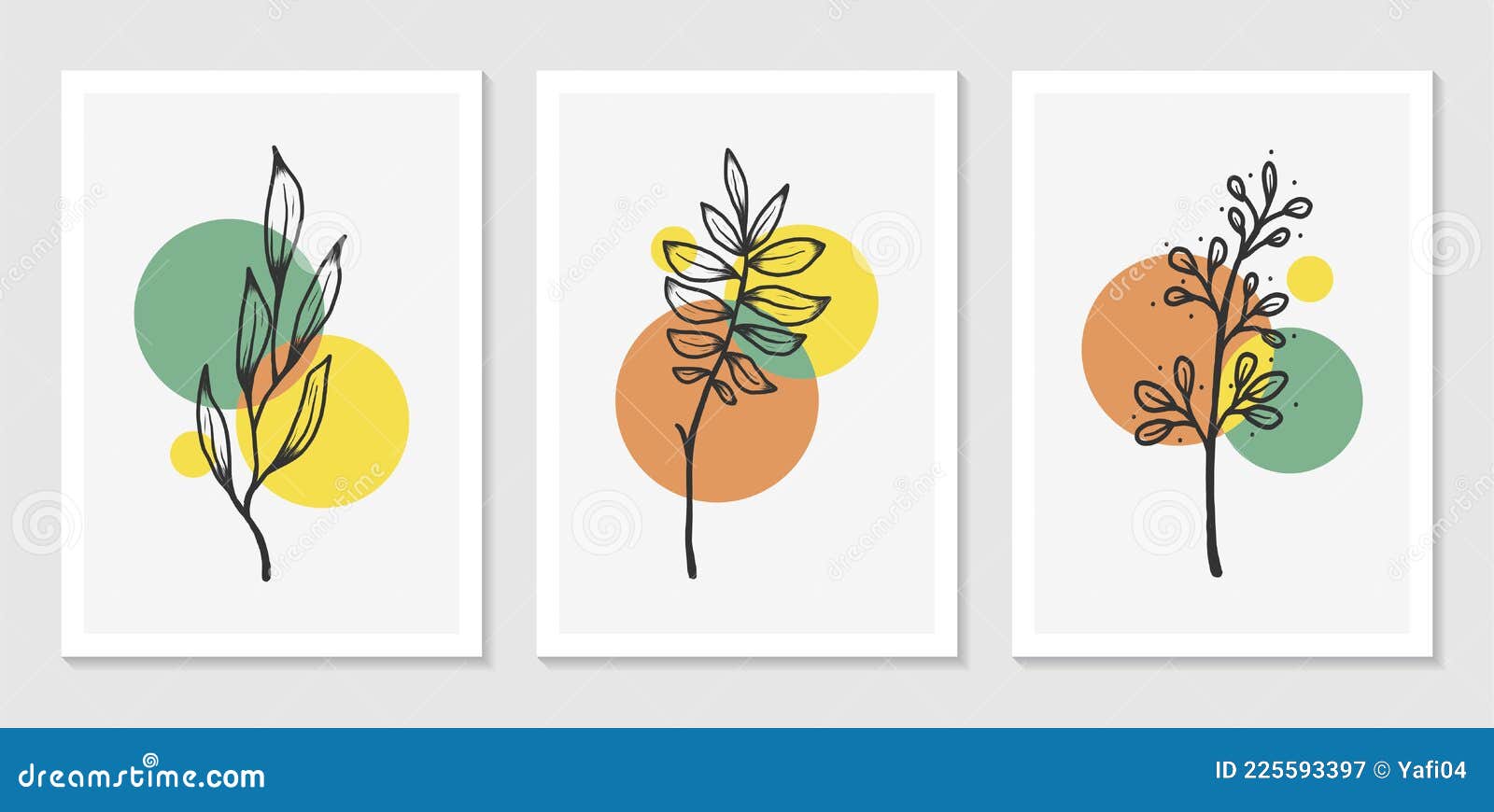 Botanical Wall Art Design Set with Abstract Shape Minimalist Stock ...
