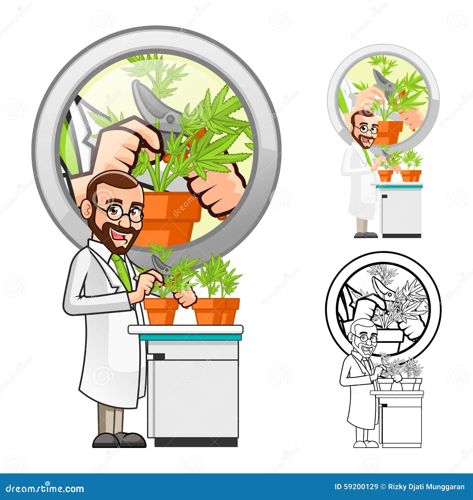 Botaniste Cartoon Character Cutting Une Feuille Illustration de Vecteur ...