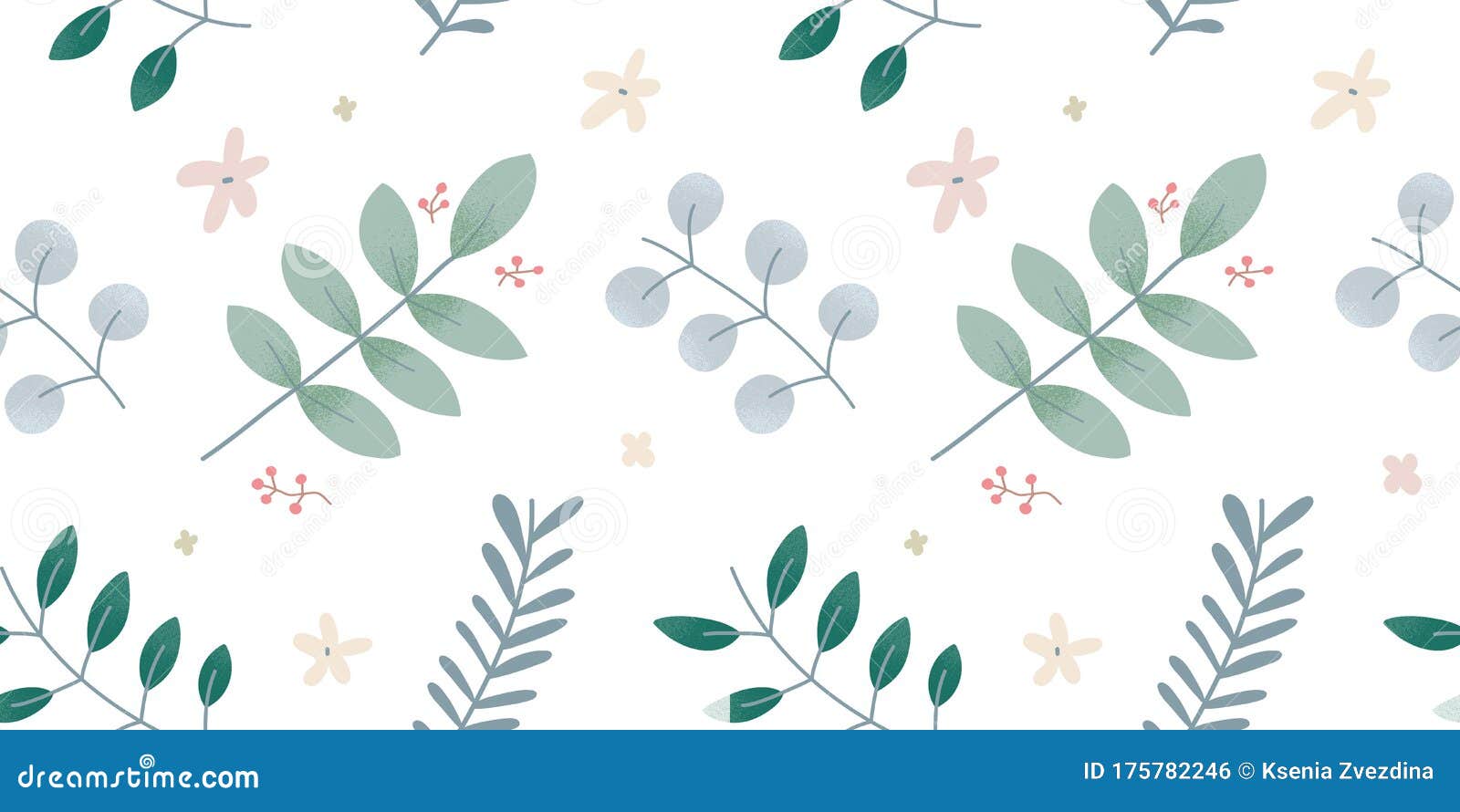 Botany Background, Leaves and Branches, Seamless Vector Pattern, Plant ...