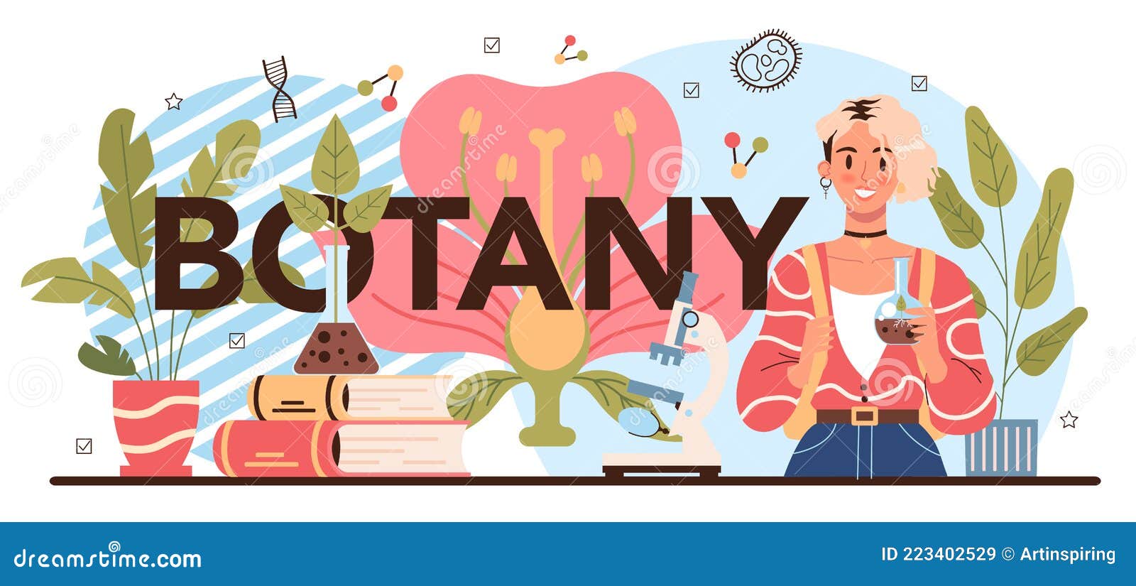 Botany Typographic Header. Scientist Exploring Nature and Plants Stock ...