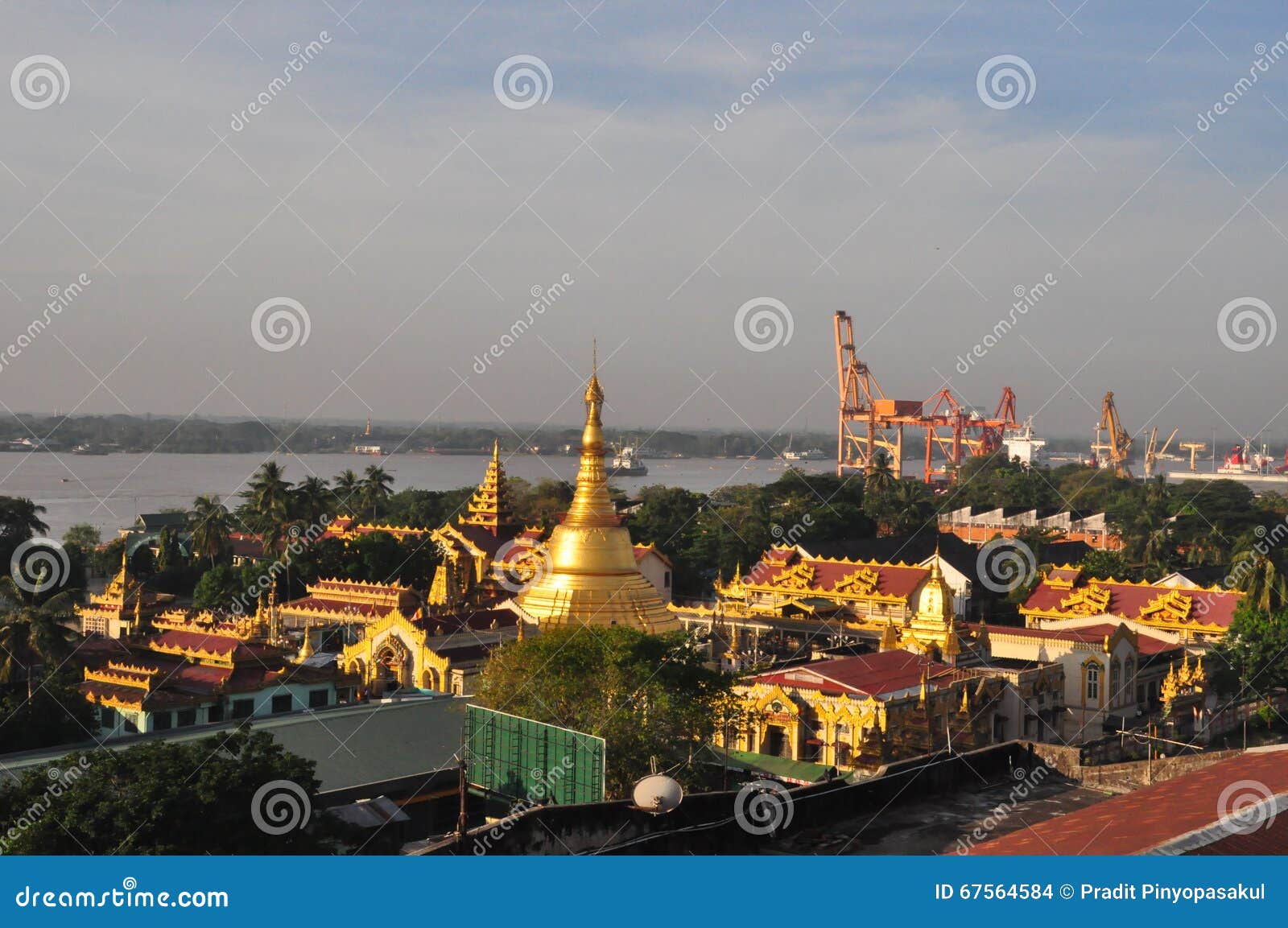 Botataung Pagoda in Yangon, Myanmar. Stock Photo - Image of beautiful ...