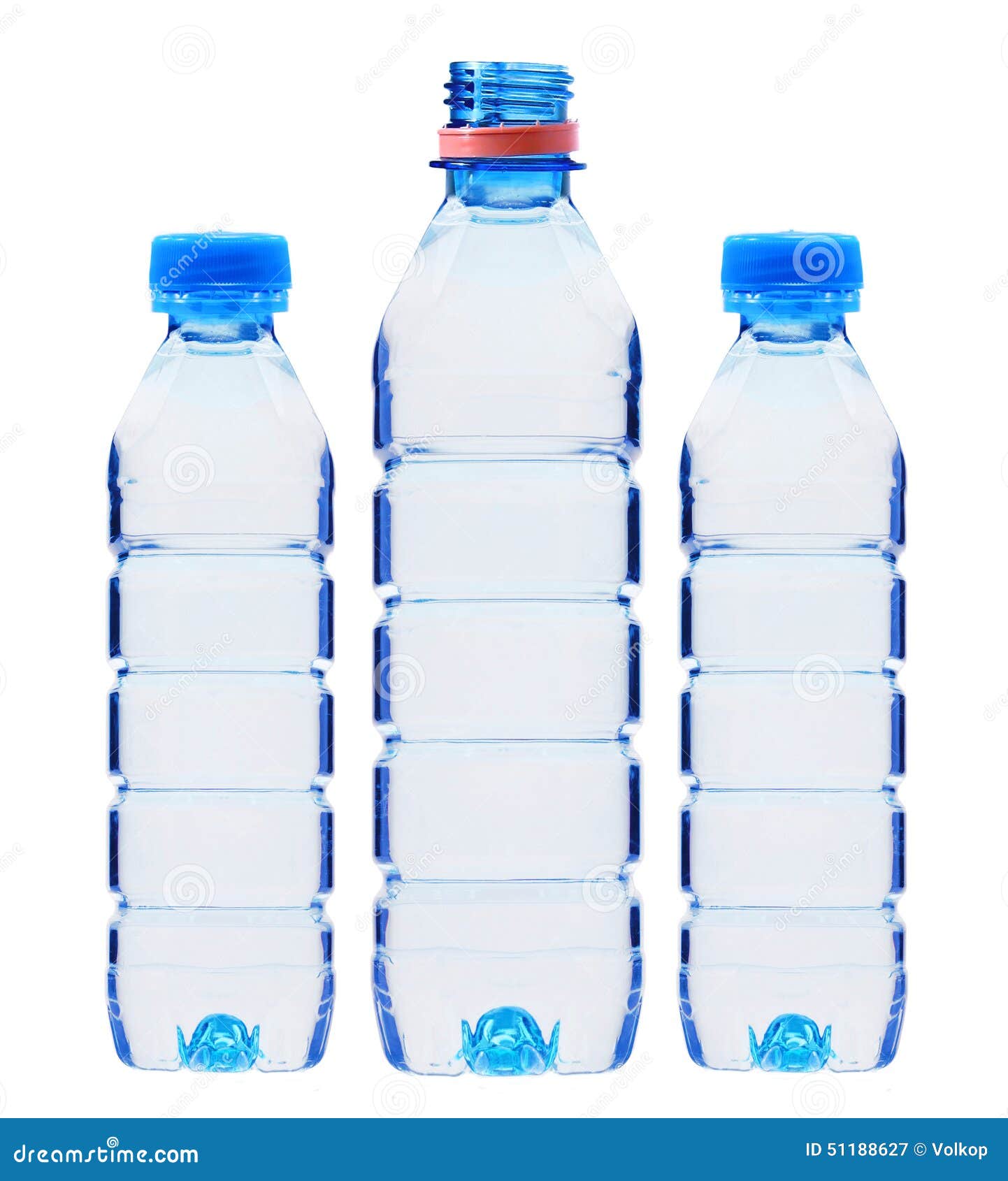 Botellas Azules Con Agua Aislada En Blanco Imagen de archivo - Imagen ...