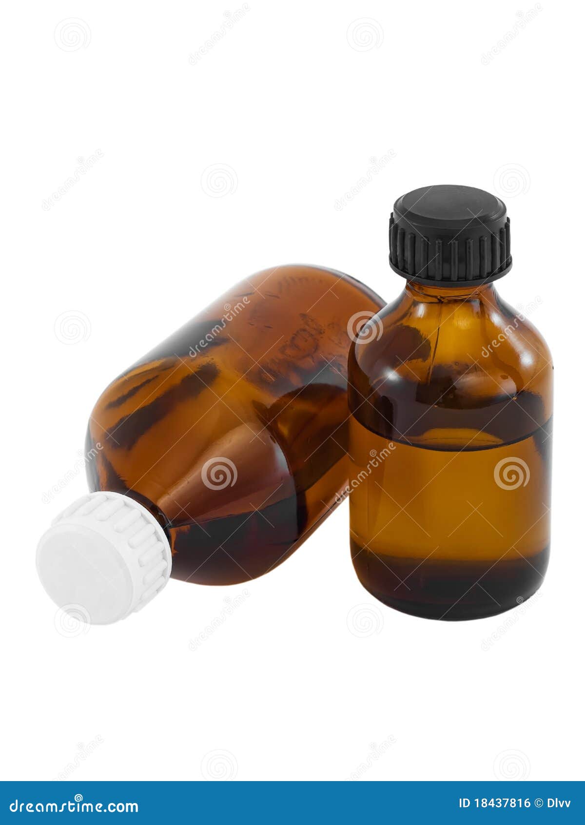 Botellas De Cristal De Brown Con La Droga Líquida Foto de archivo ...