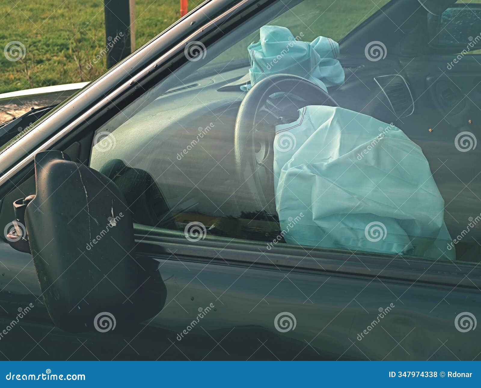 Both Airbags Exploded at Car Accident. Car Crash and Open Airbags Stock ...