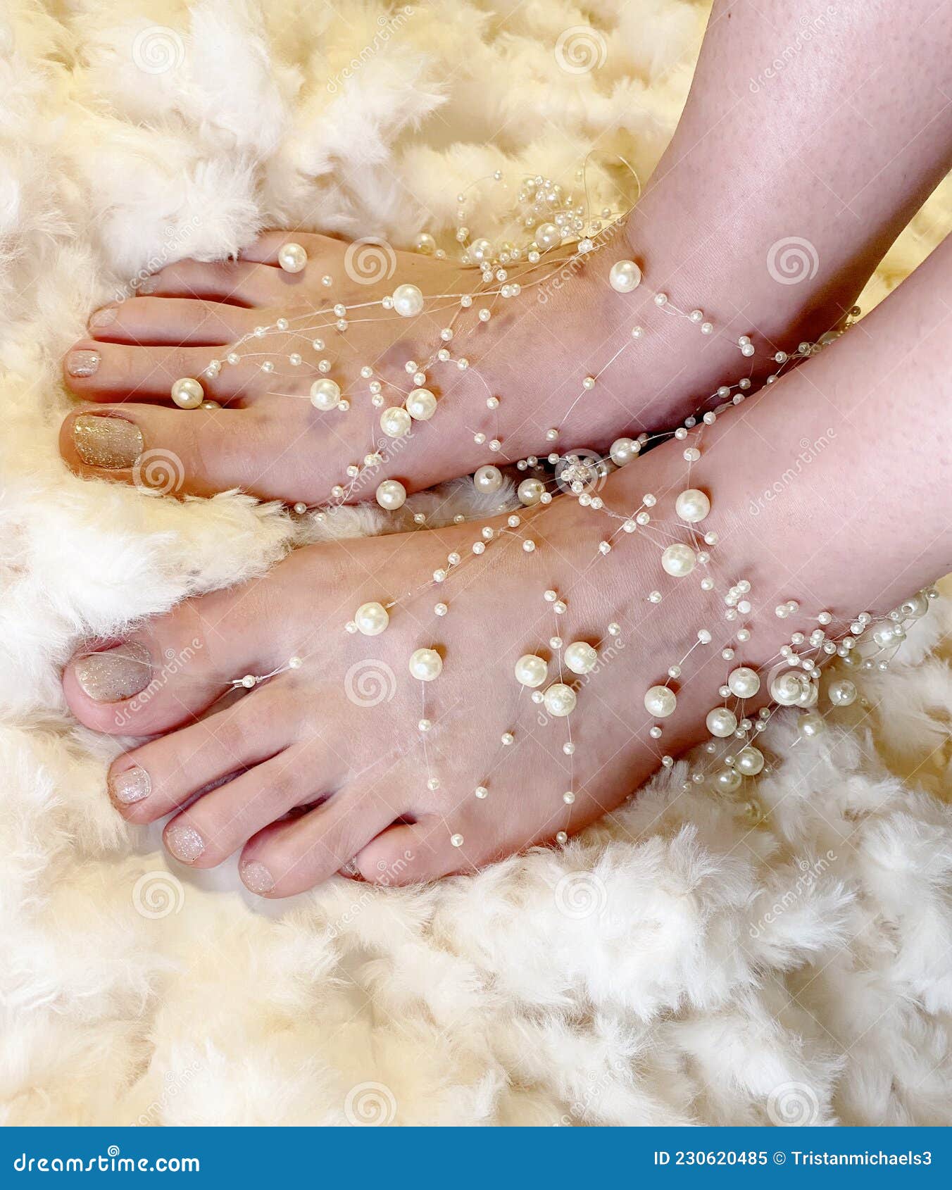 Side View of Bare Feet Wrapped in Vintage String Pearls Stock Image ...