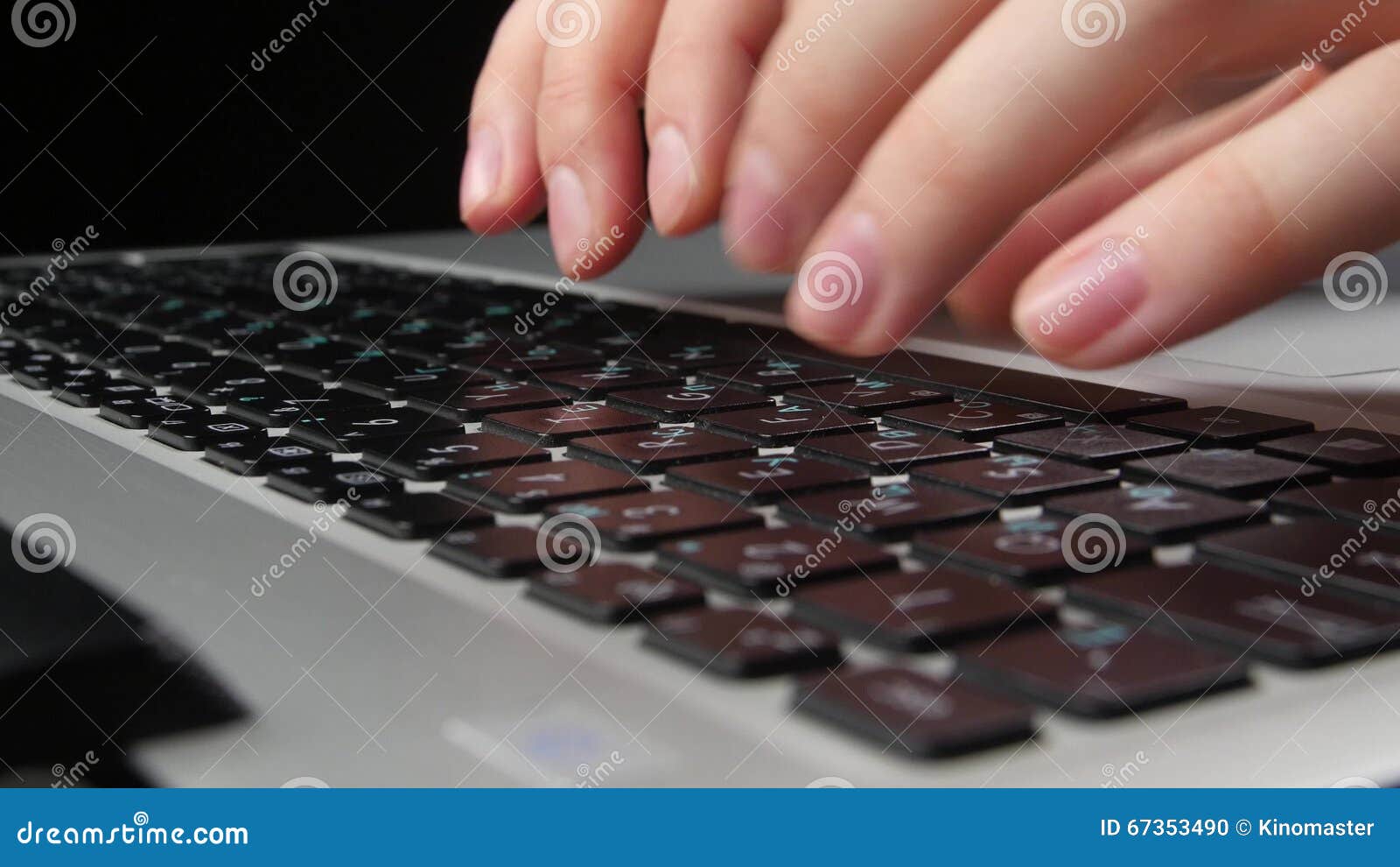 Both Hands of an Office Worker Typing on Keyboard, Front View, Black ...