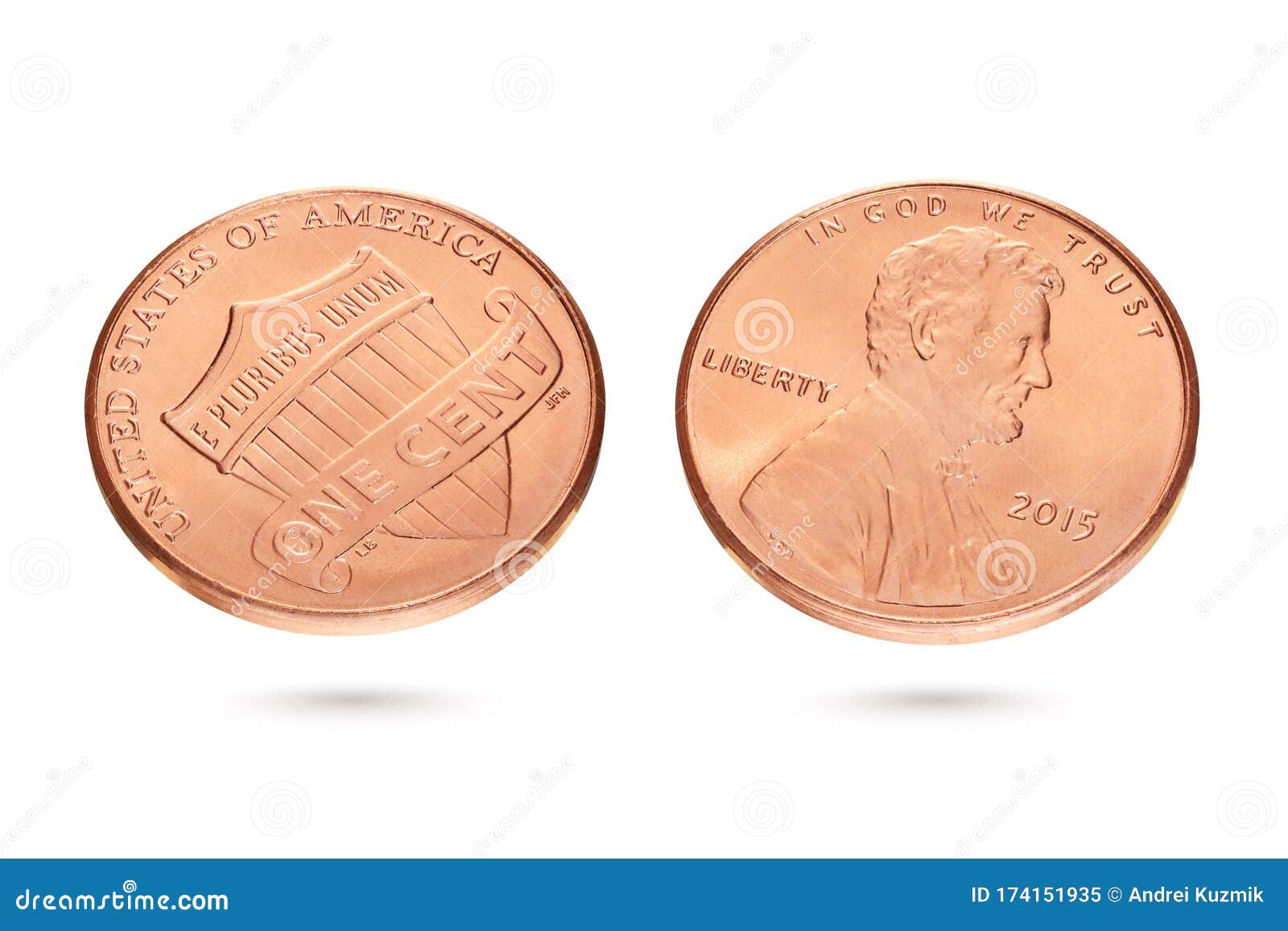 Both Sides of One US Cent or Penny Isolated on White Stock Image ...
