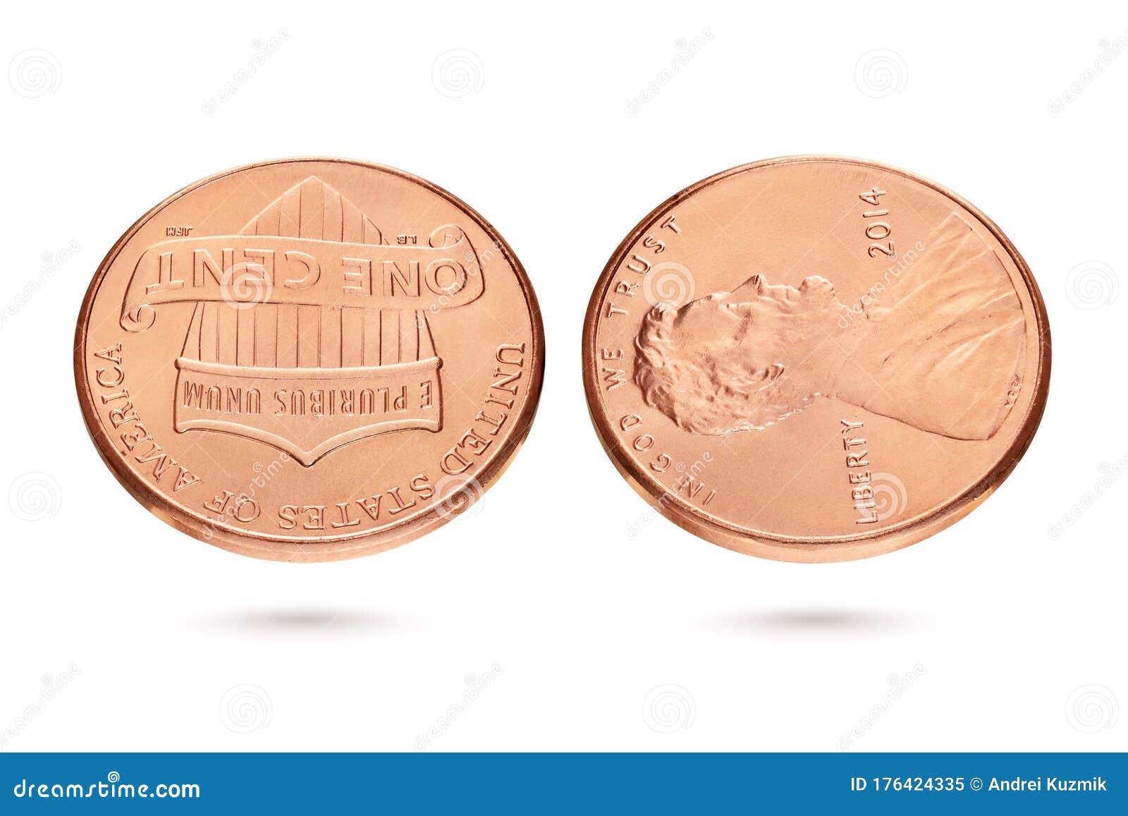 Both Sides of One US Cent or Penny Isolated on White Stock Image ...