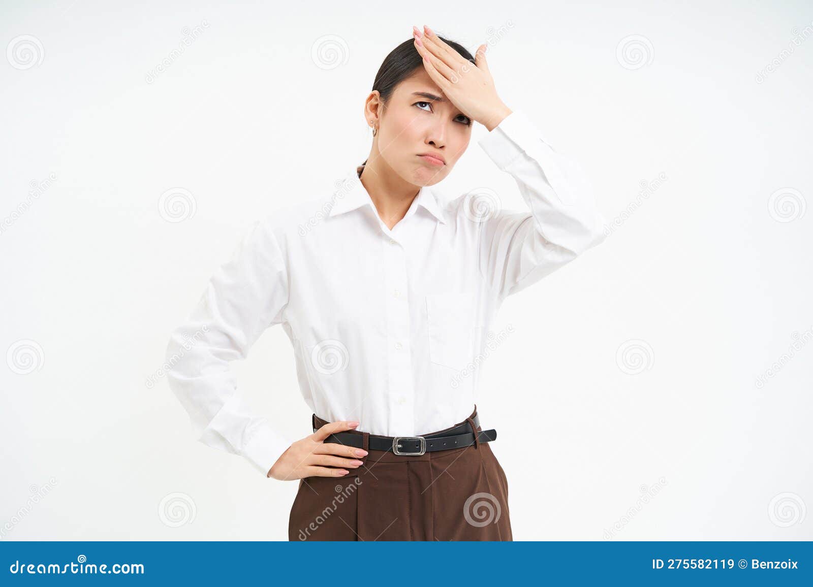 Bothered Saleswoman, Slaps Forehead, Facepalms with Upset, Complicated ...