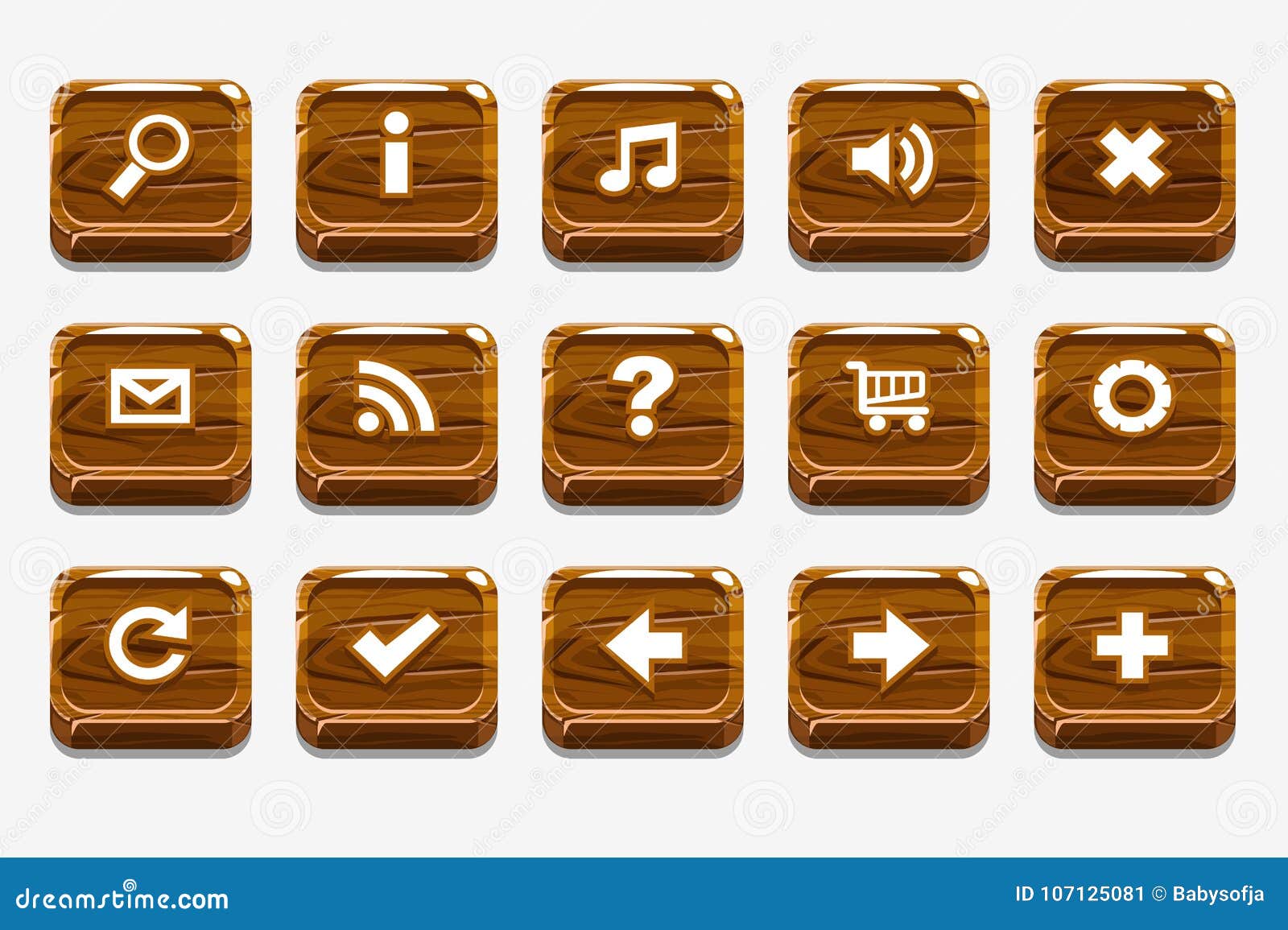 Botones De Madera Con Diversos Elementos Del Menú Ilustración del ...