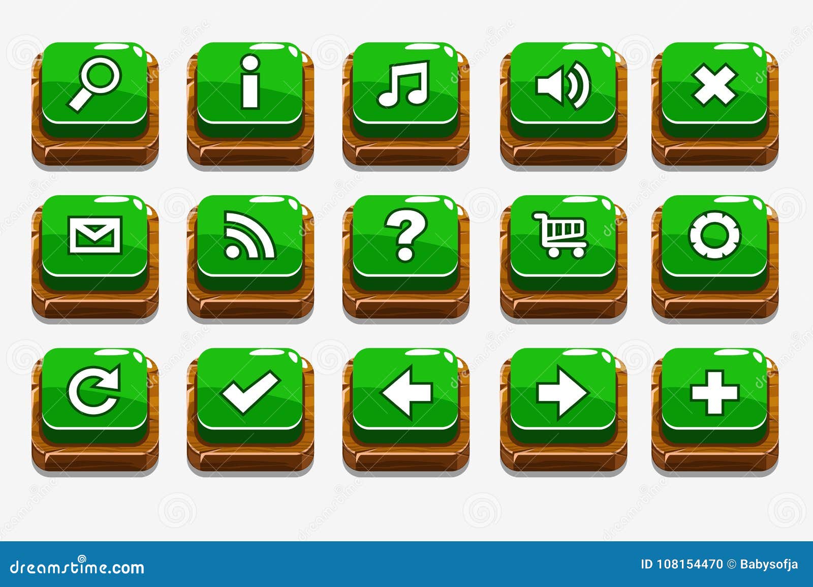 Botones De Madera Verdes Con Diversos Elementos Del Menú Ilustración ...