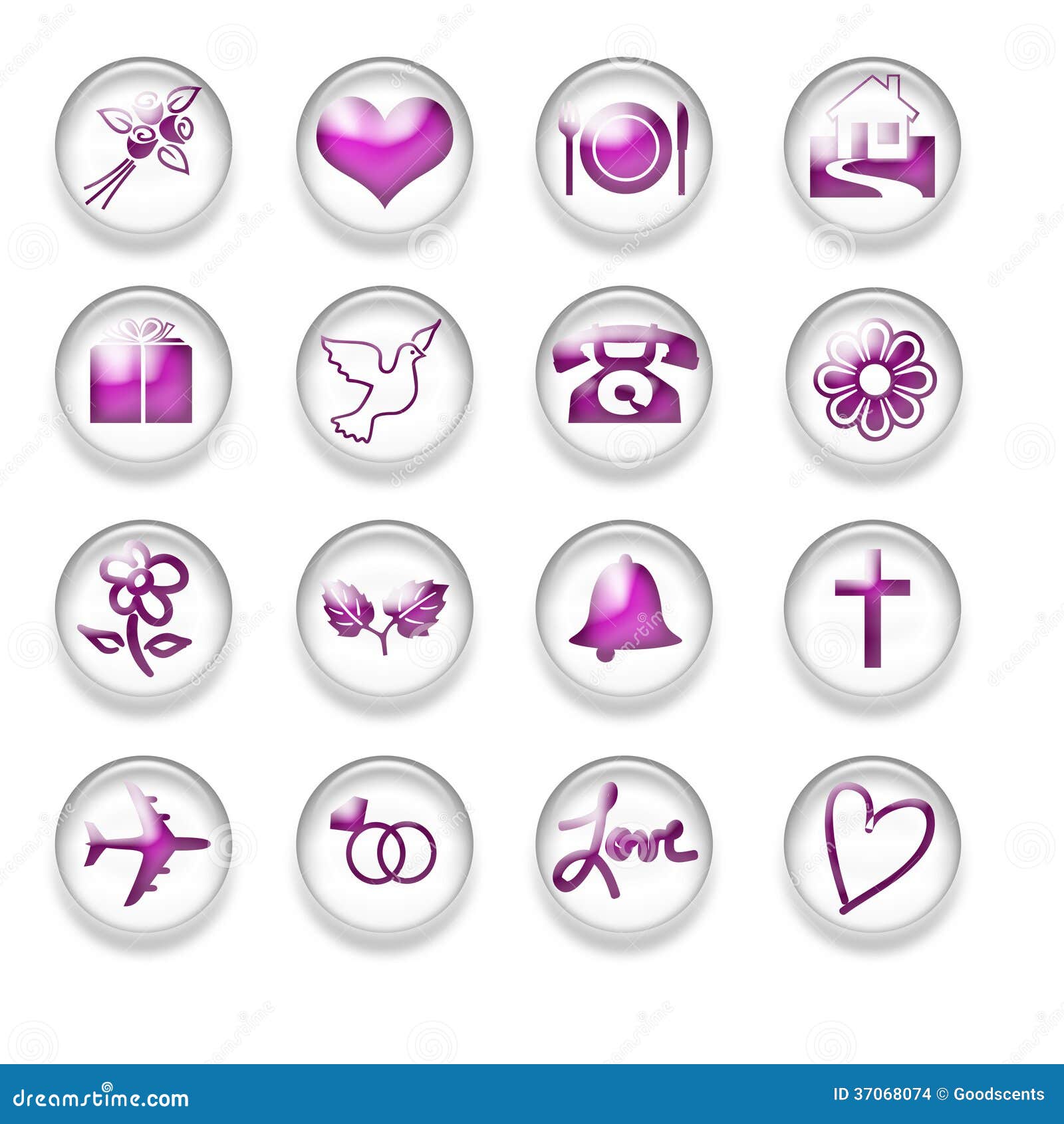 Botones Rosados De Los Iconos De La Boda Stock de ilustración ...