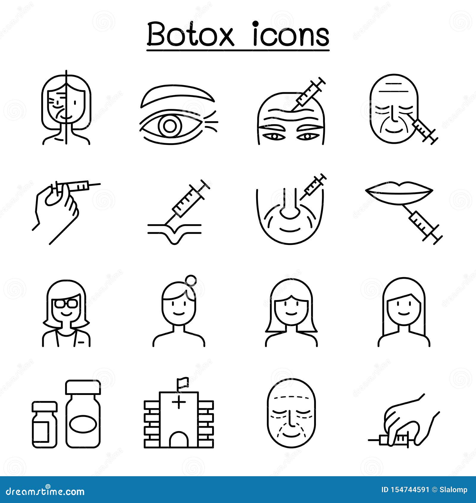 Botox , Anti Aging Icon Set in Thin Line Style Stock Vector ...